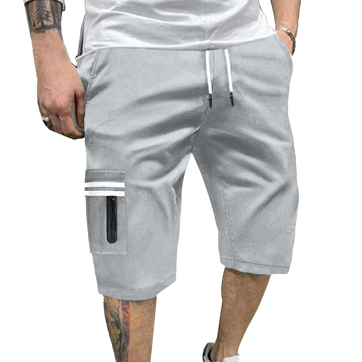 Gray Man Wild Cargo Brunch Zip Up Pants Shorts for Man Loose Fit Thin ...