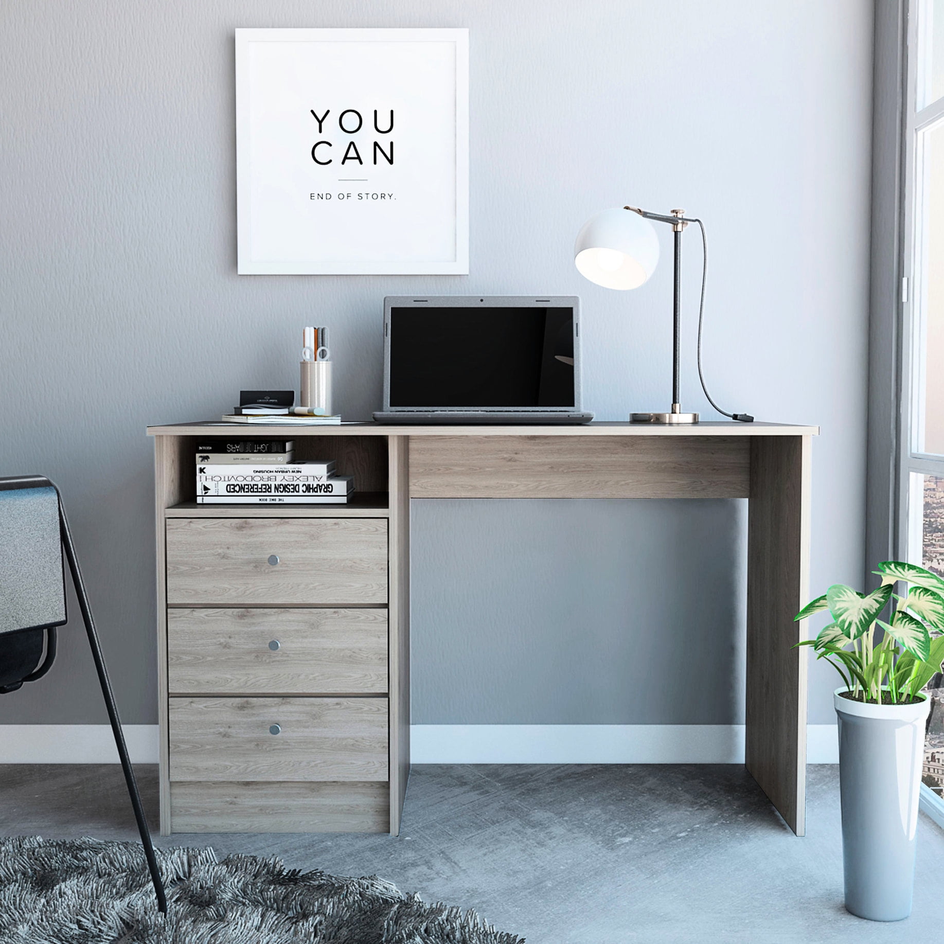 Gray Manufactured Wood - Ample Storage with 3 Drawers - Ideal for ...