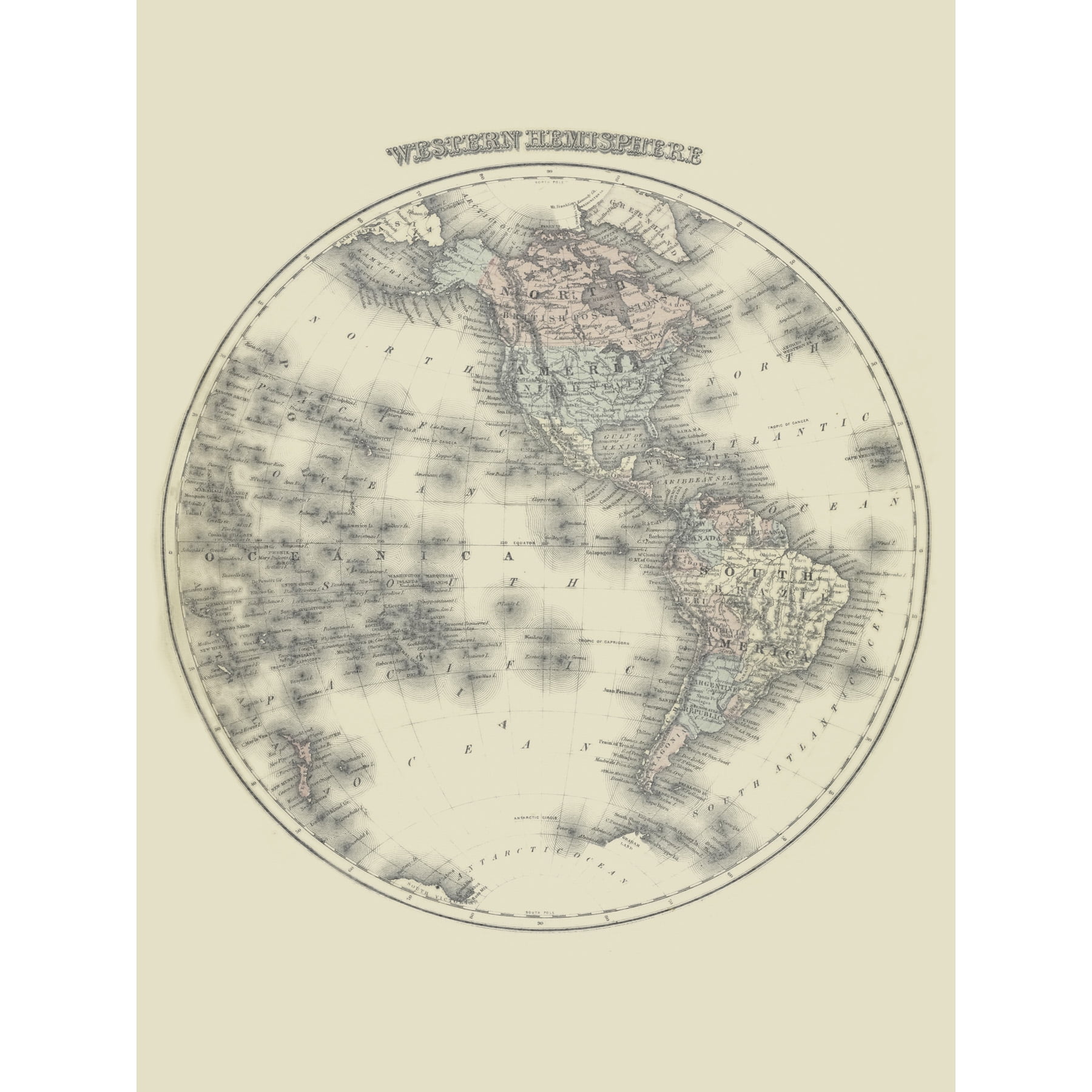 Gray Map 1876 Western Hemisphere World Extra Large XL Wall Art Poster ...