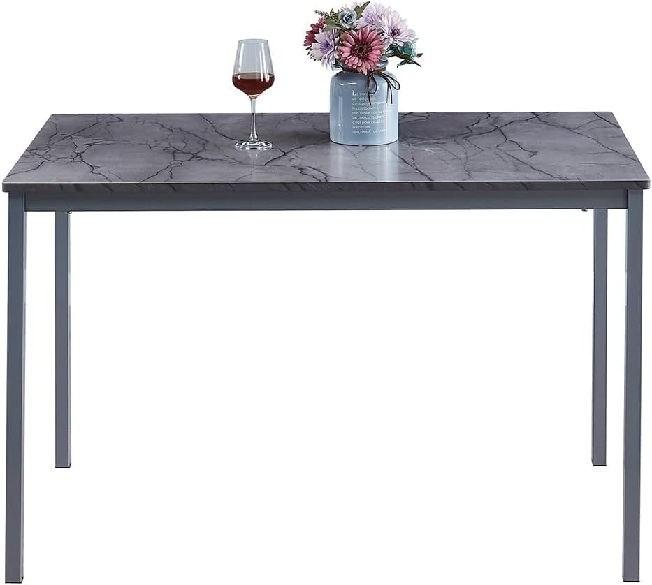 Gray Marble 47.2" Rectangular Dining Table with Mable Effect MDF Board ...