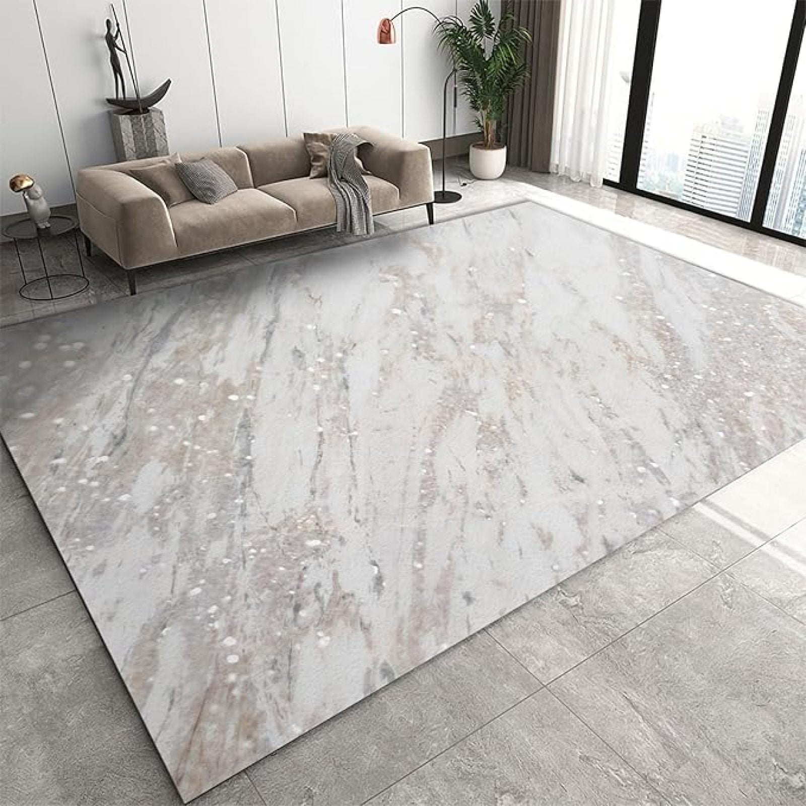 Gray Marble Area Rug, Simple Marble Indoor Non Slip Print Rugs, Machine ...