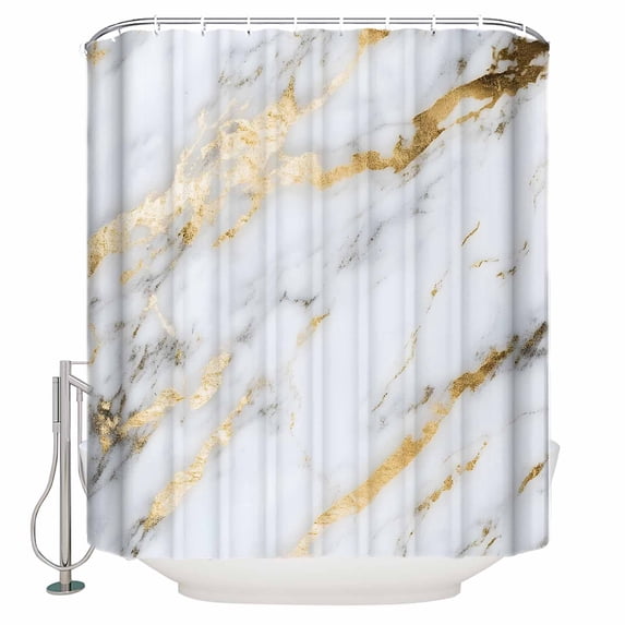 Gray Marble Bathroom Shower Curtains with 12 Hooks Polyester Waterproof ...