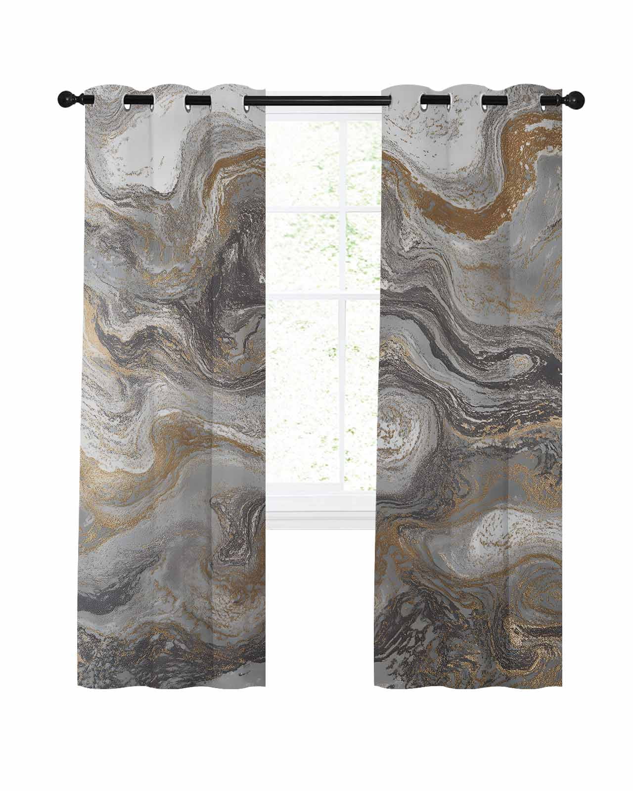 Gray Marble Blackout Curtains, Light Blocking Print Window Curtains ...