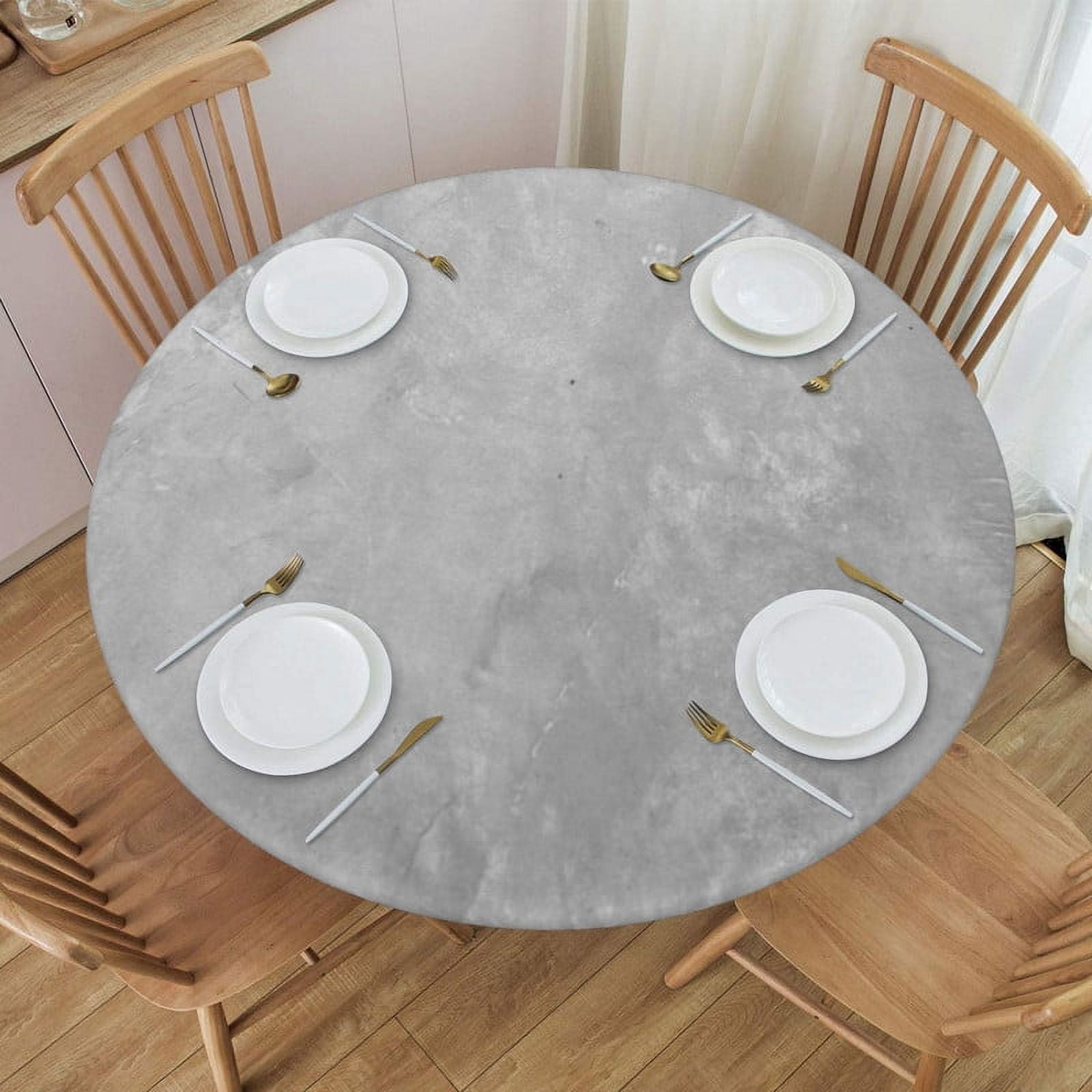 Gray Marble Cement Round Fitted Tablecloth with Elastic Fitted Table ...