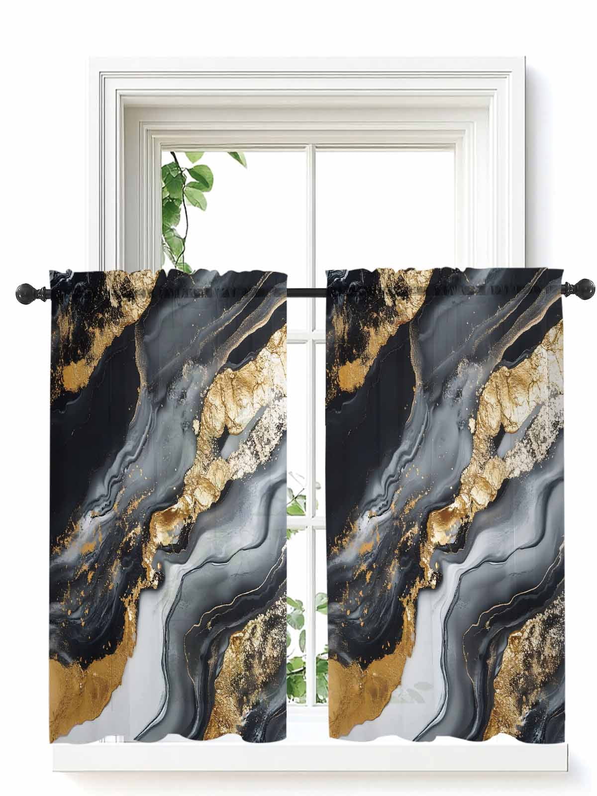 Gray Marble Curtains 45 Inch Length, Sheer Curtains for Bedroom Living ...