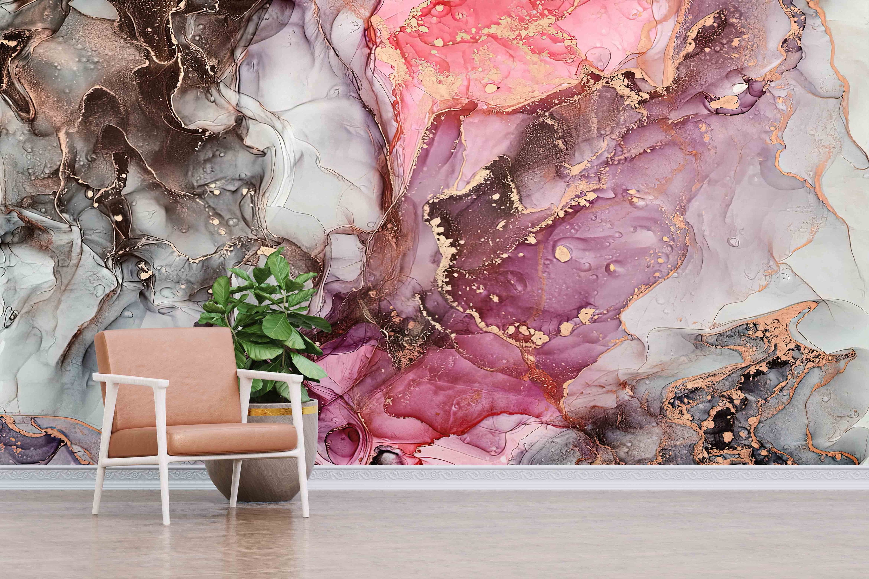 Gray Marble Mural, 3d Wallpaper, Pink And Gray Marble, Paper Wall Art ...