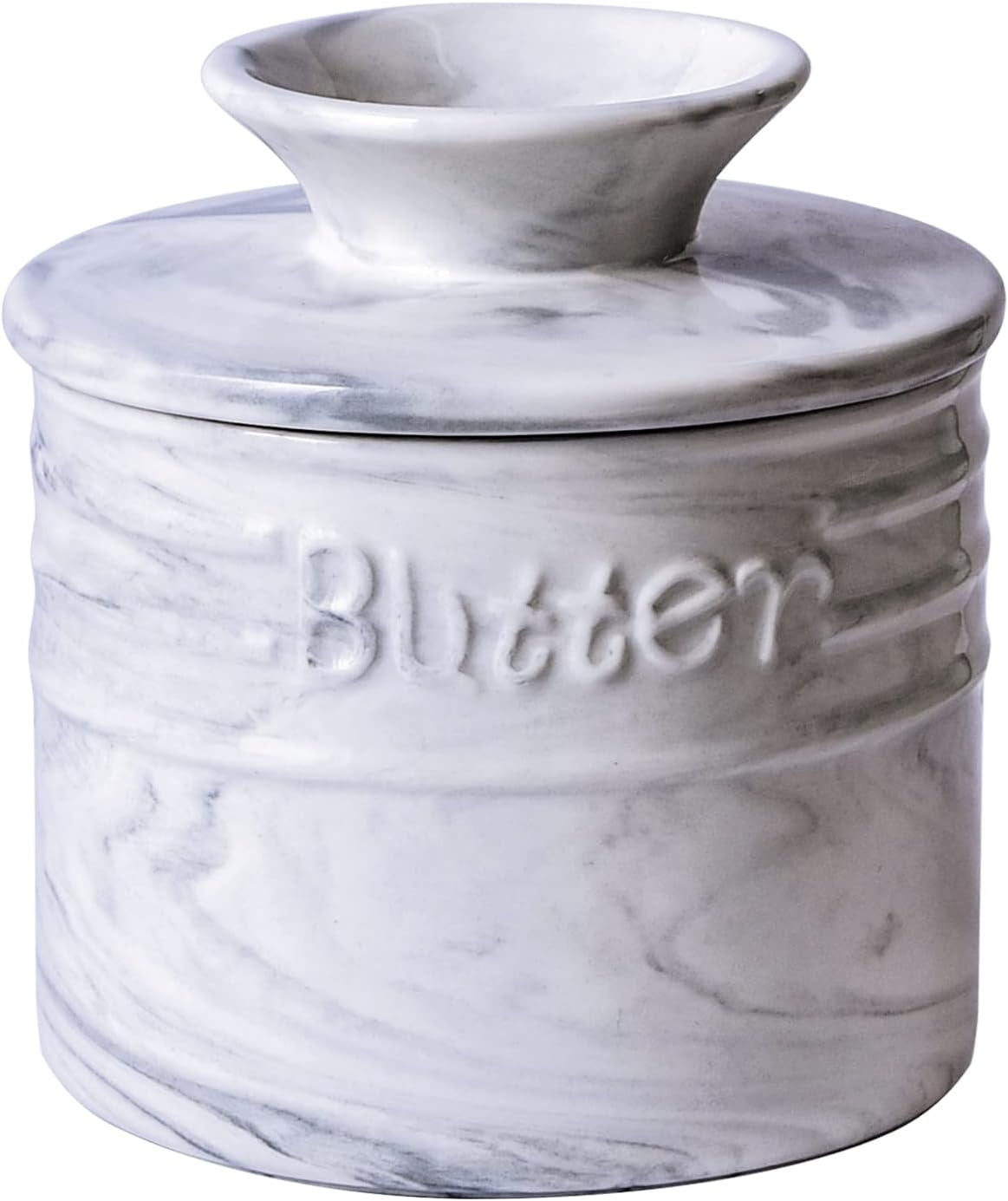 Gray Marble Porcelain Butter Keeper Crock,Butter Dish with Lid,French ...