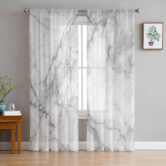 Gray Marble Sheer Curtains 63 Inches Length 2 Panels Set, Window Sheer ...