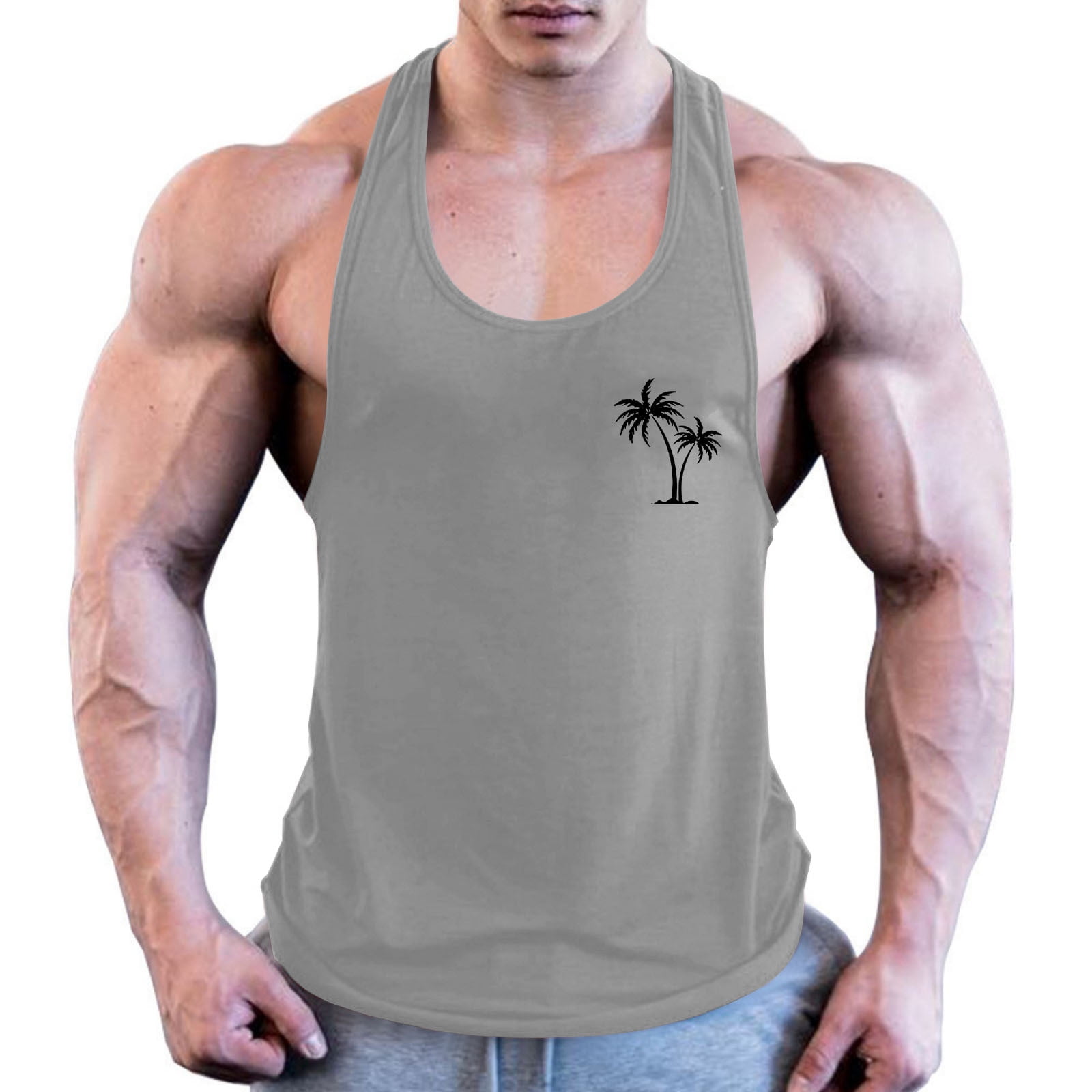 Gray Mens Boat Neck Racerback Vests Track Gym Beach Brunch Jogger Tops ...