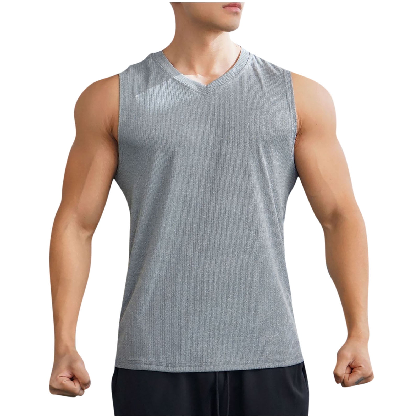 Gray Mens Camisole Tank Striped Plain Vests Tops Vest for Mens Crew ...