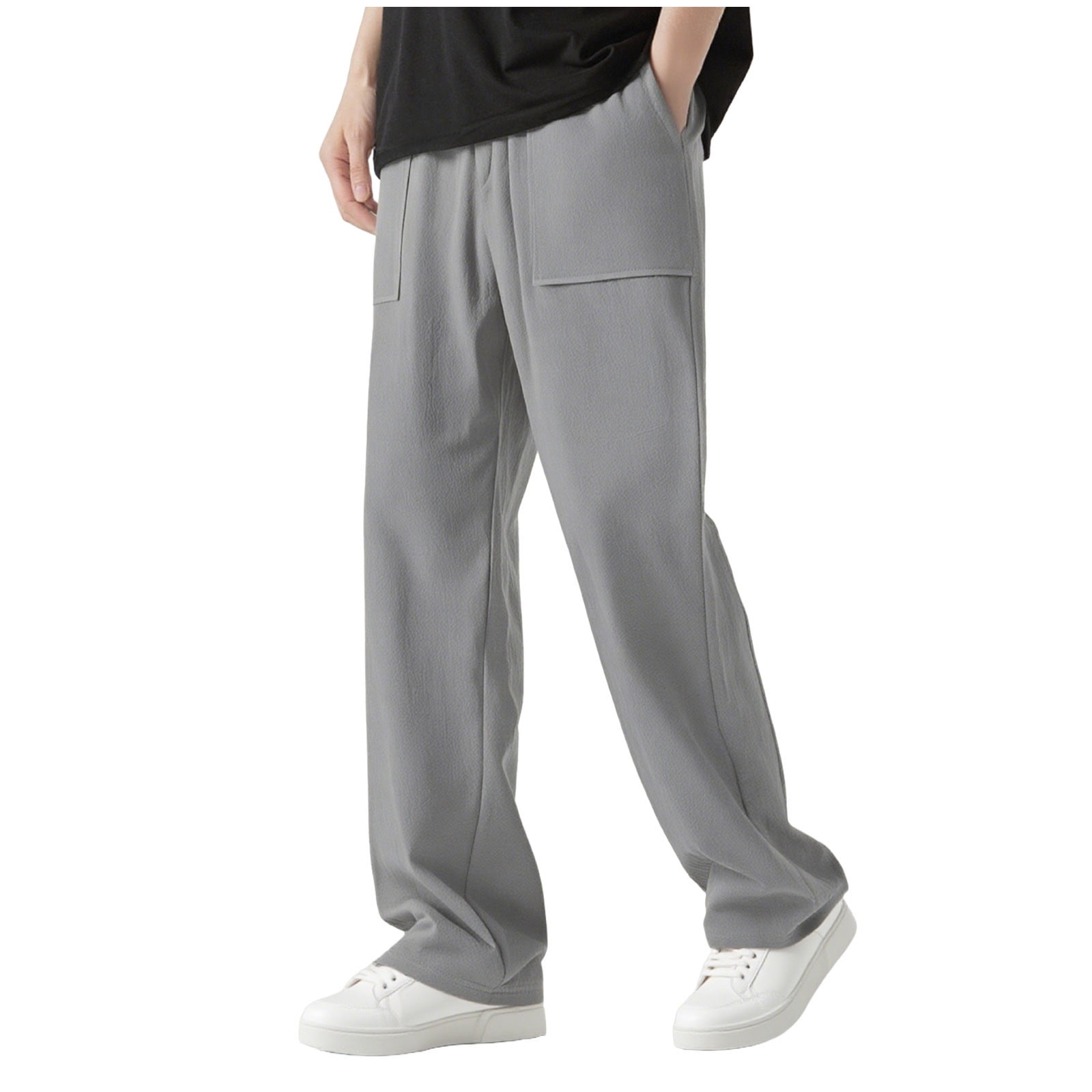 Gray Mens Faux Linen Pants for Man Thin Ruched Paperbag Straight Leg ...