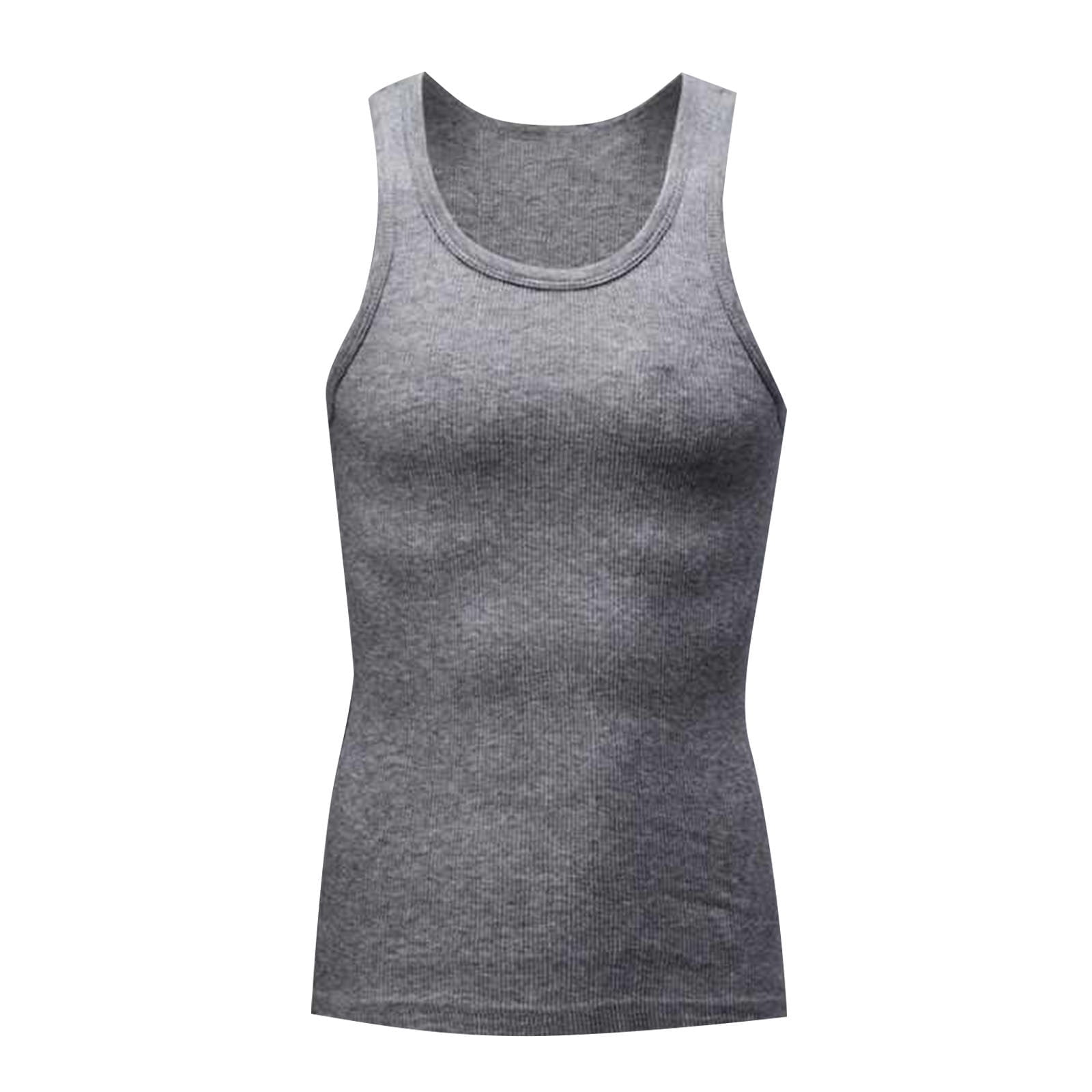 Gray Mens Thin Cami Tank Plain Vests Tight Tops Vest for Man Crew Neck ...