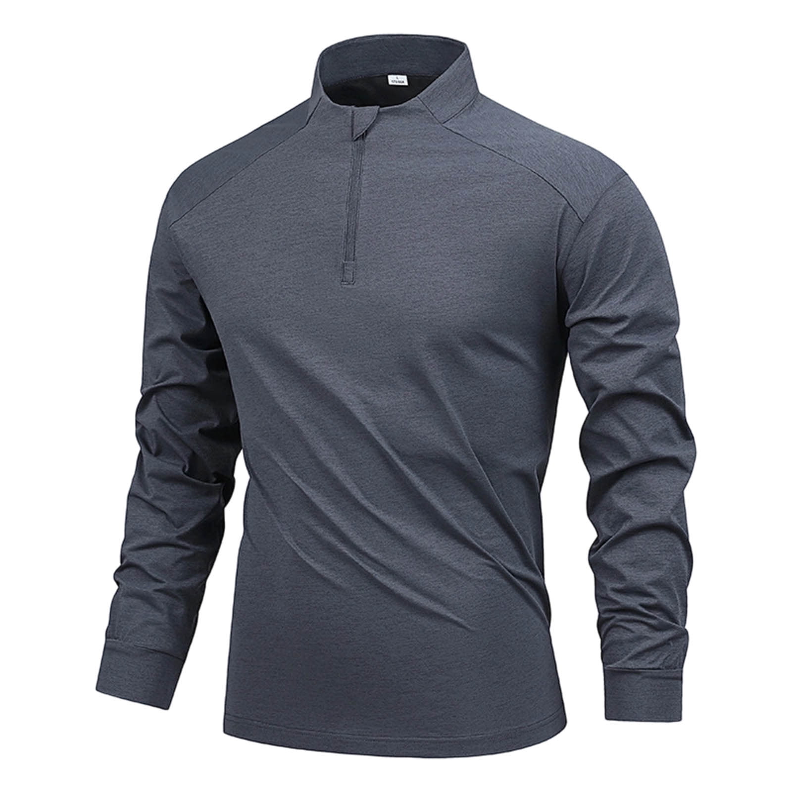 Gray Mens Tops Collared Neck Blouses for Man Long Sleeve Work Out Gym ...