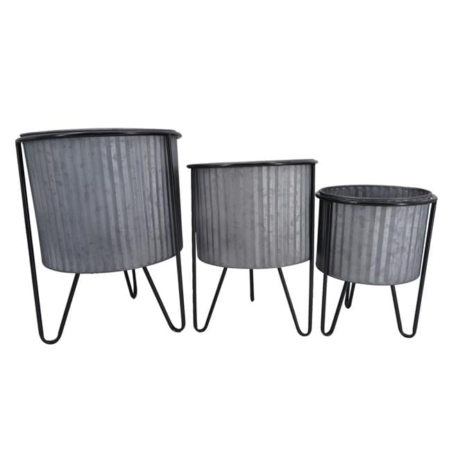 Gray Metal Containers on Metal Stands Planters, Set of 3 - Walmart.com
