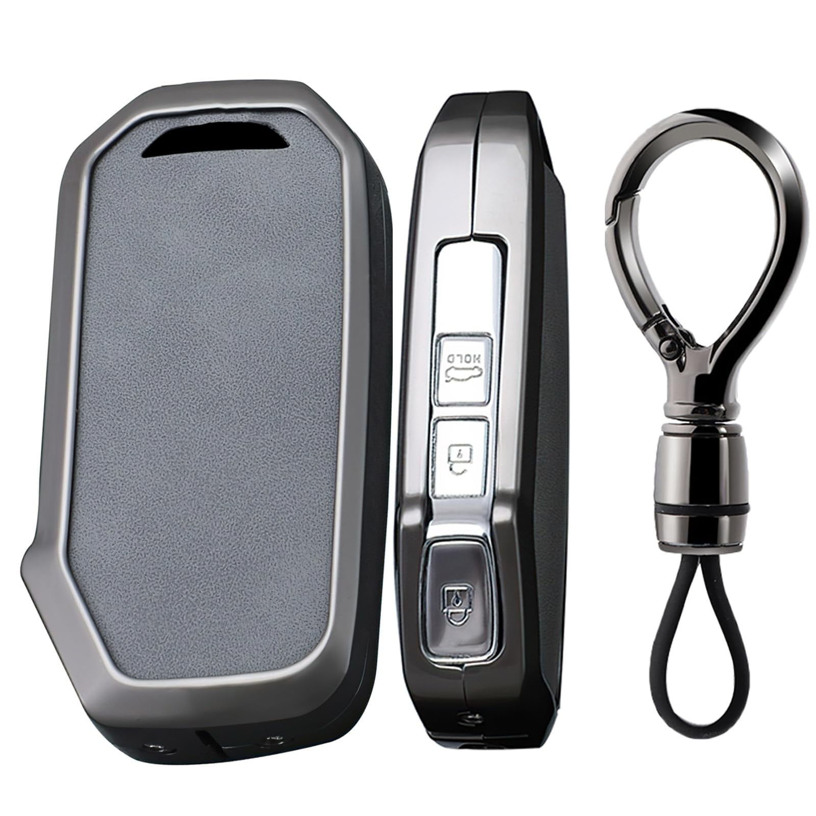 Gray Metal Leather 3-4 Button Key Fob Cover Case Fit for Kia Soul EV6 ...