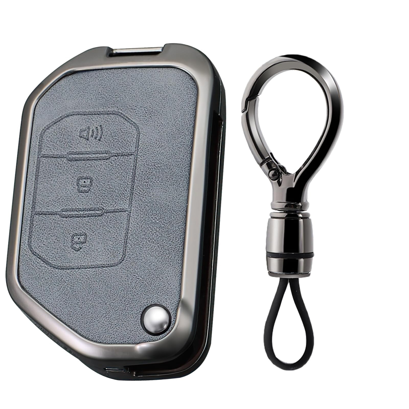Gray Metal Leather 3 Button Flip Key Fob Cover Fit for Jeep Wrangler JL ...