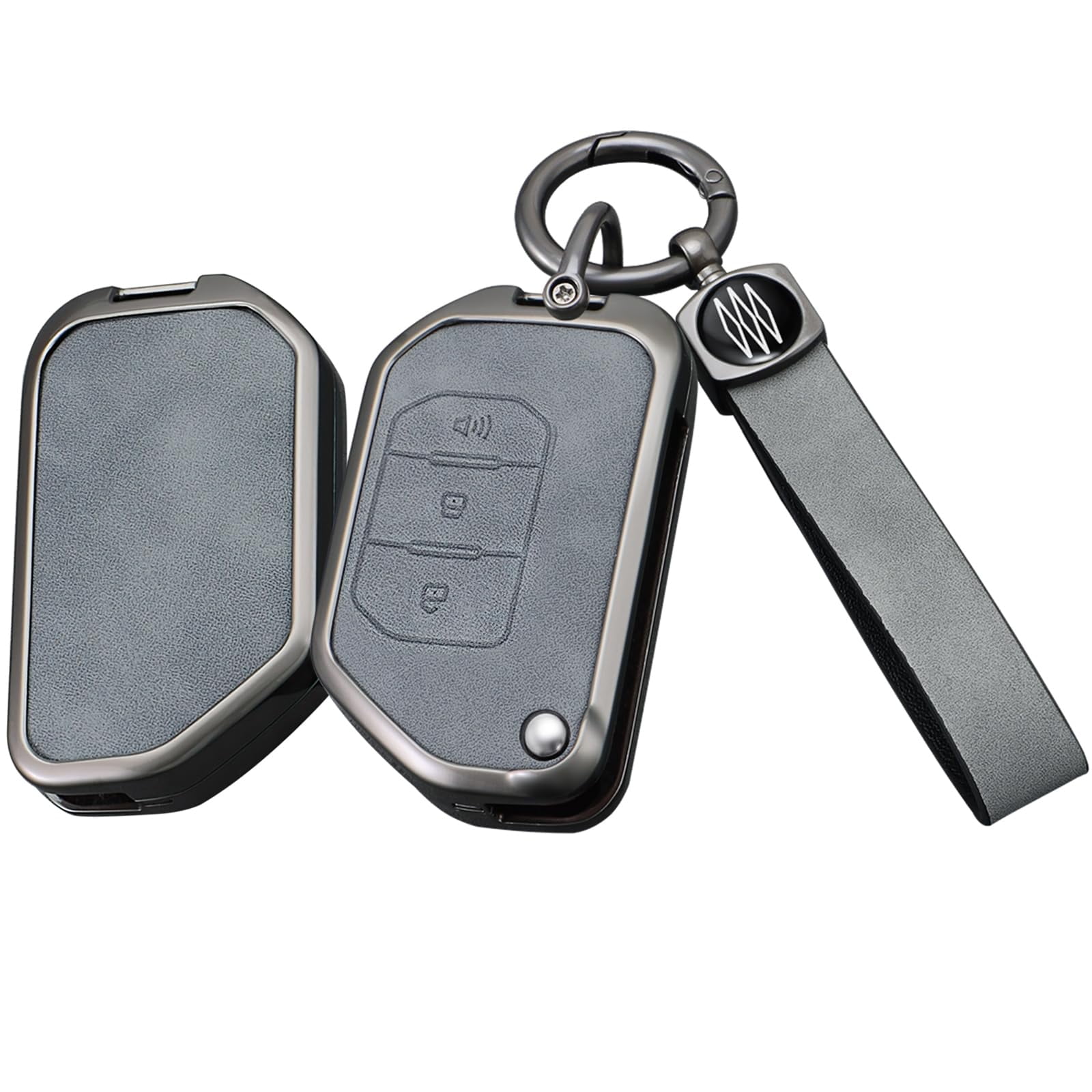 Gray Metal Leather 3 Button Flip Key Fob Cover Fit for Jeep Wrangler JL ...