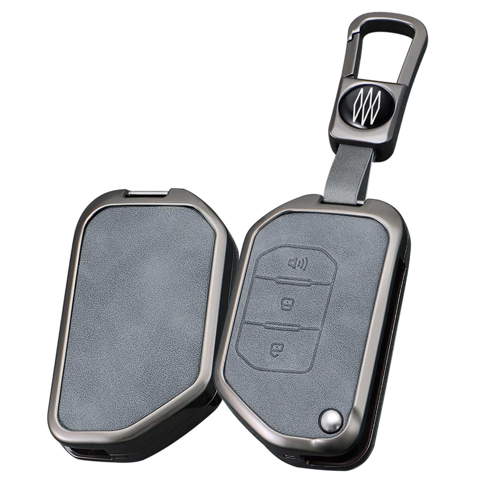 Gray Metal Leather 3 Button Flip Key Fob Cover Fit for Jeep Wrangler JL ...