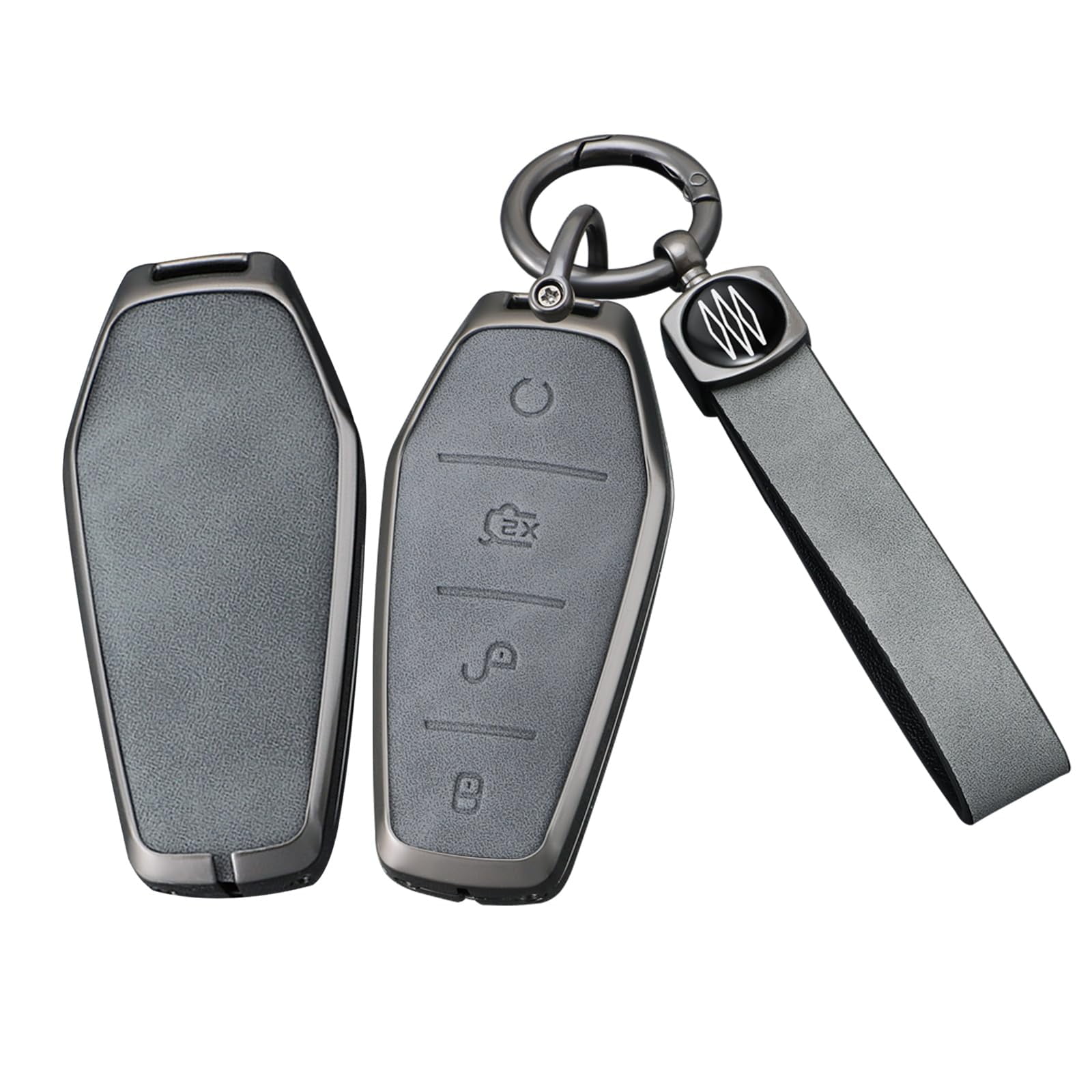 Gray Metal Leather 4 Button Key Fob Cover Case Compatible with BYD Tang ...