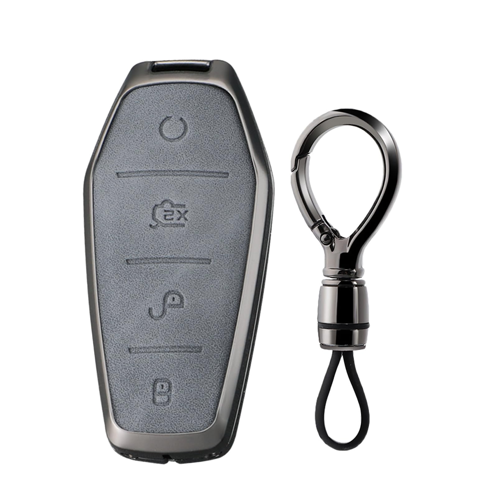 Gray Metal Leather 4 Button Key Fob Cover Case Compatible with BYD Tang ...
