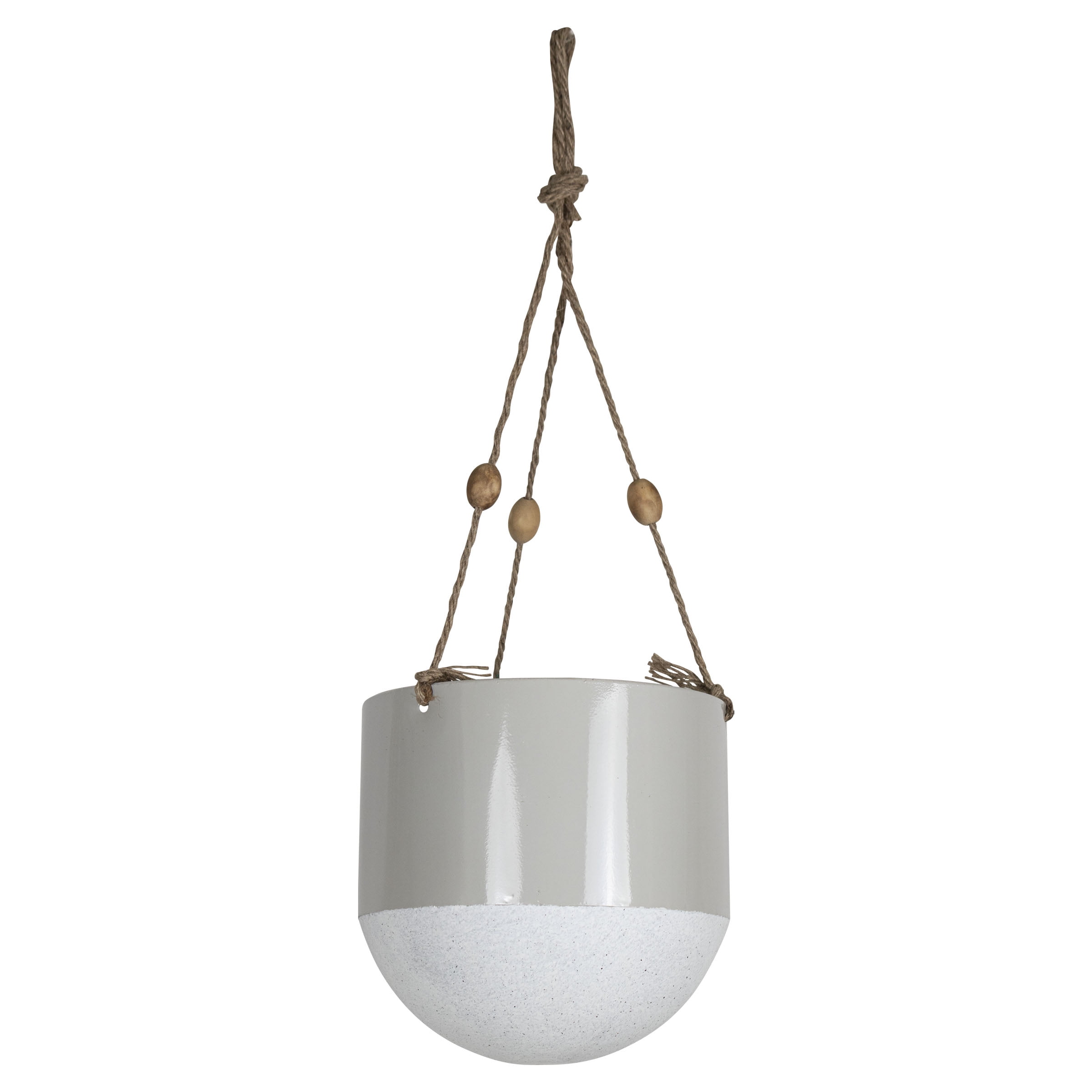 Gray Metal, Rope & Wood Large Hanging Planter - Foreside Home & Garden ...