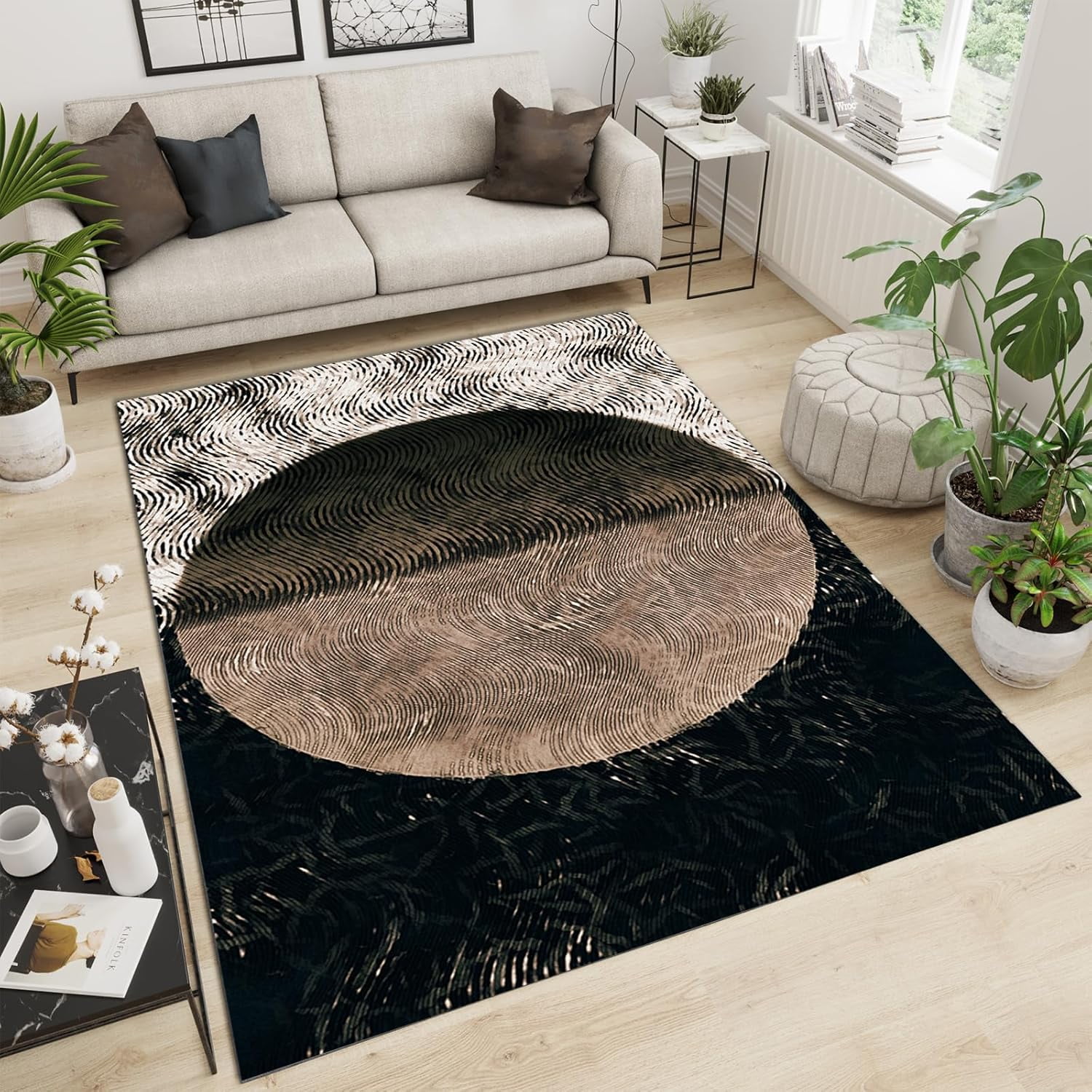 Gray Mid Century Rug Yin Yang Balanced Gradient Area Rugs, Black And ...