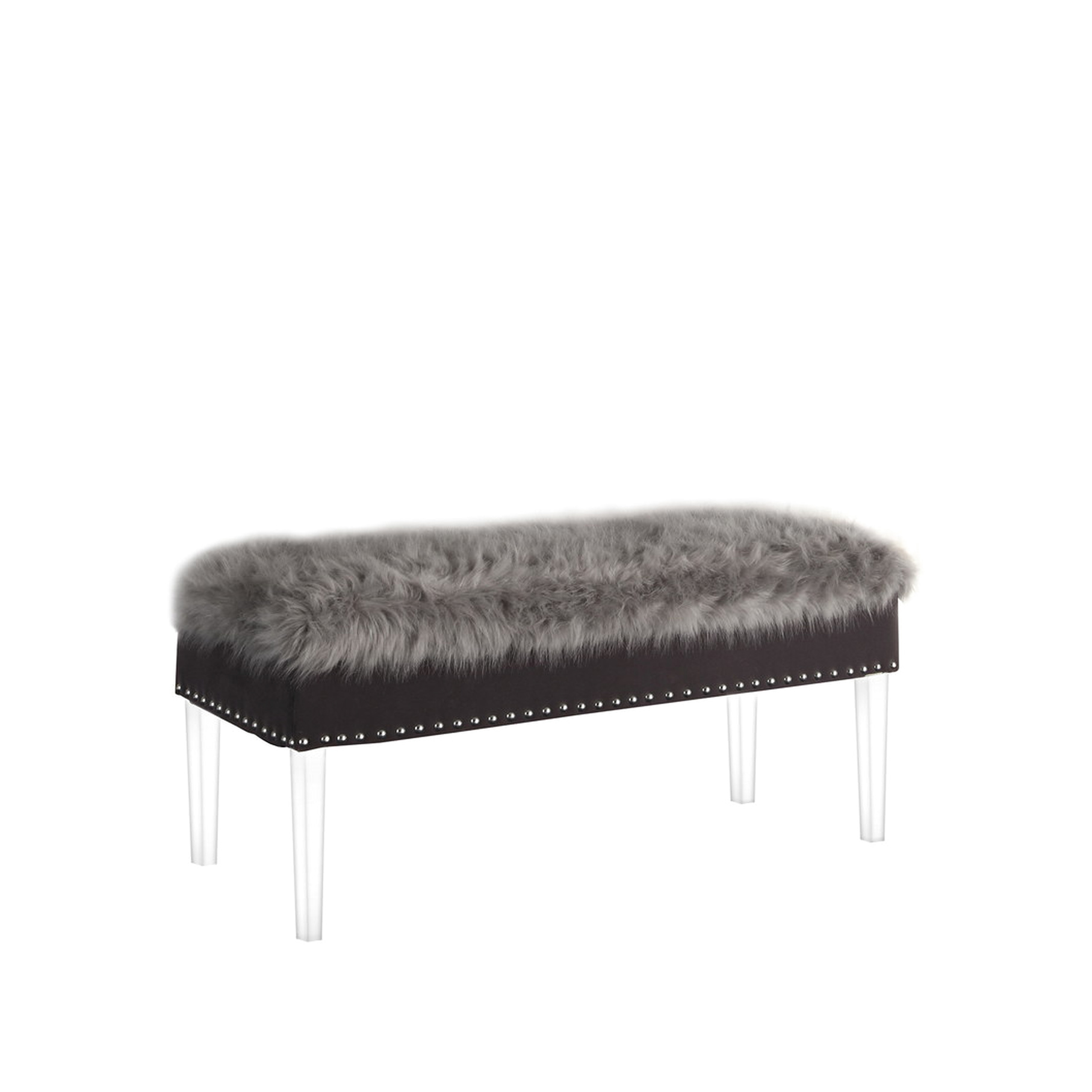 Gray Mid-century Modern Storage Bench With Faux Fur, 20" - 39" L X 14.5 ...