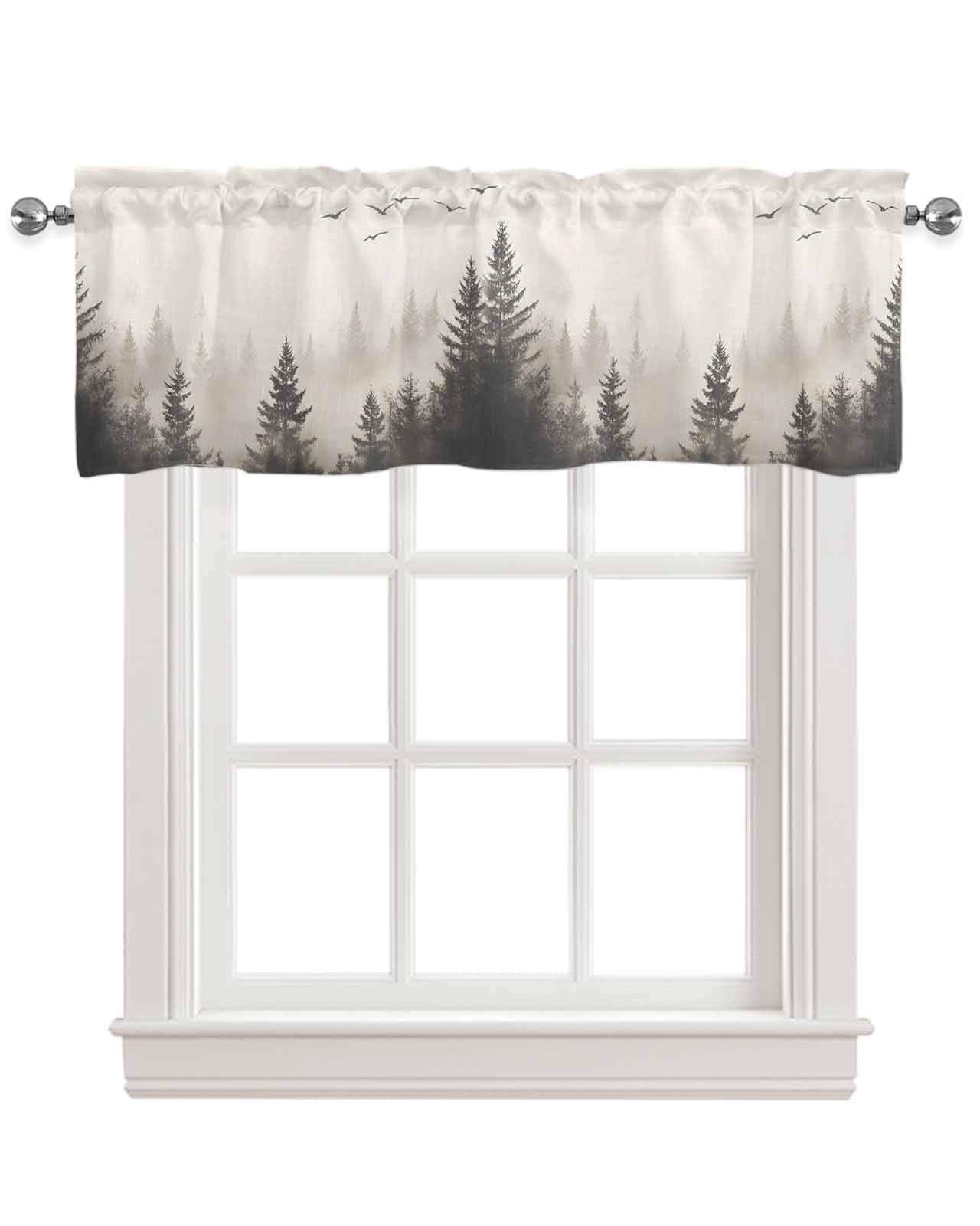 Gray Mist Forest Kitchen Valances for Windows Farmhouse Linen Window ...