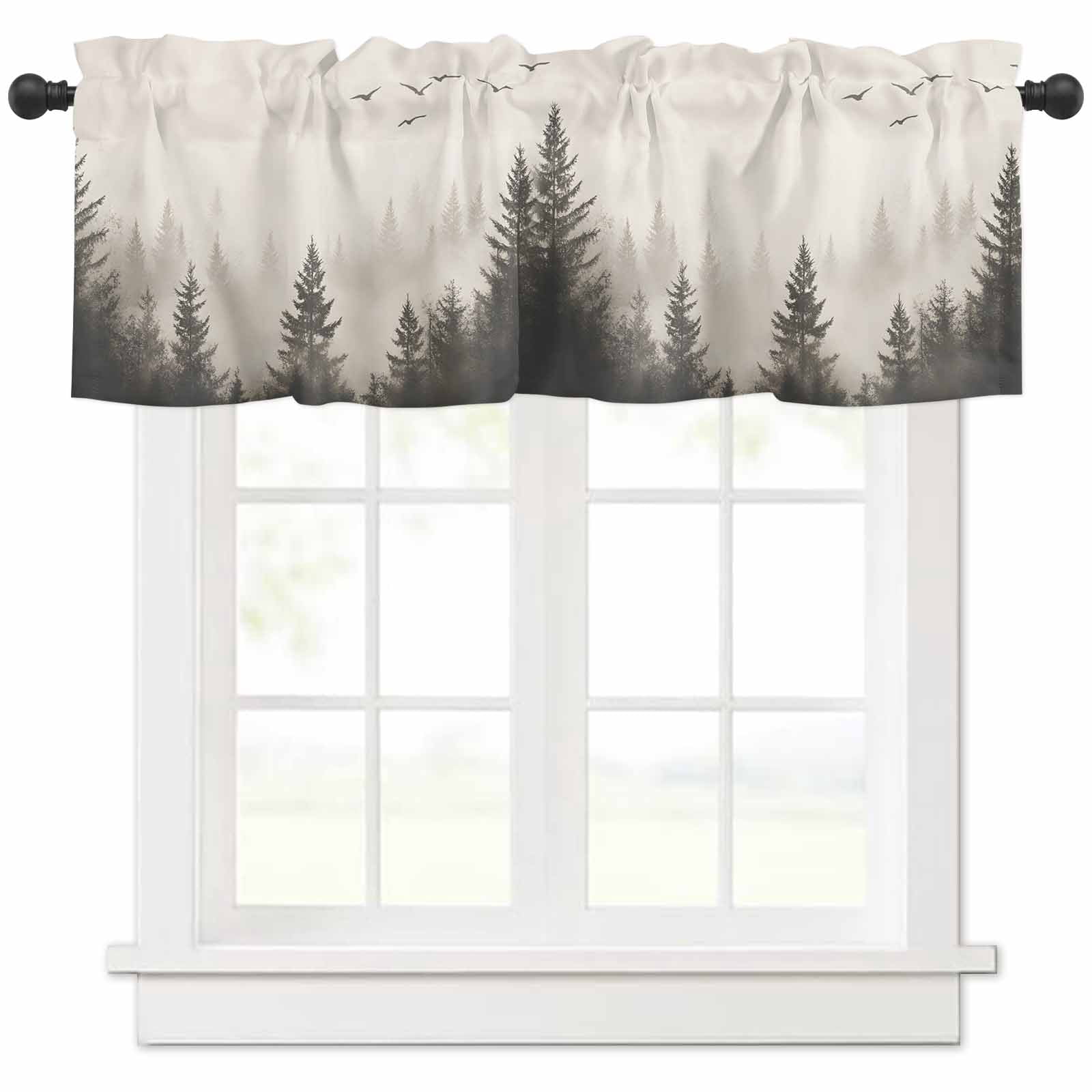 Gray Mist Forest Valances for Windows Farmhouse Kitchen Curtains ...