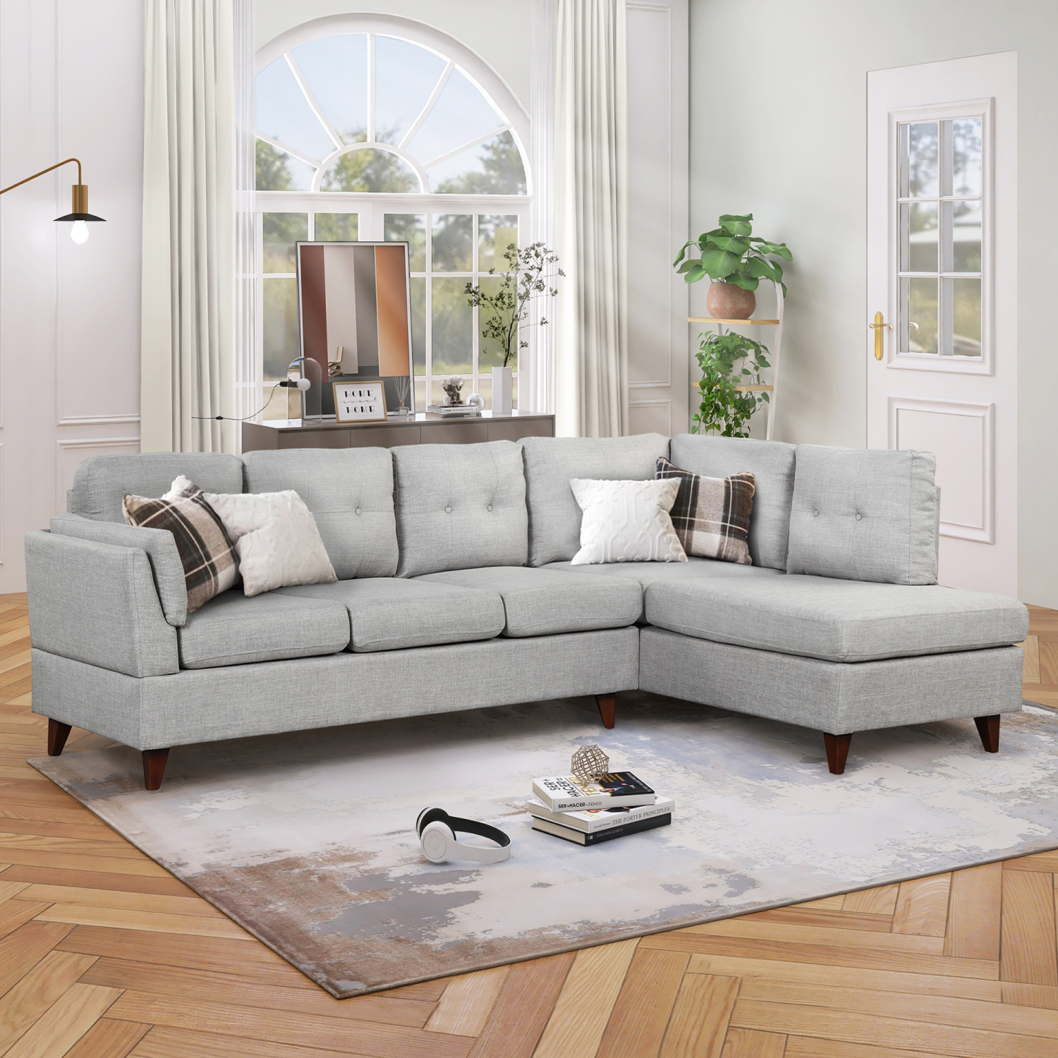 Gray Modern 97.2” L-Shape Sectional Sofa with Chaise Lounge Luxurious ...