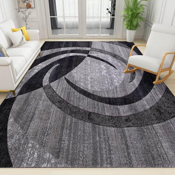 Gray Modern Area Rugs, Abstract Black Lines Indoor Non-Slip Rugs, With ...
