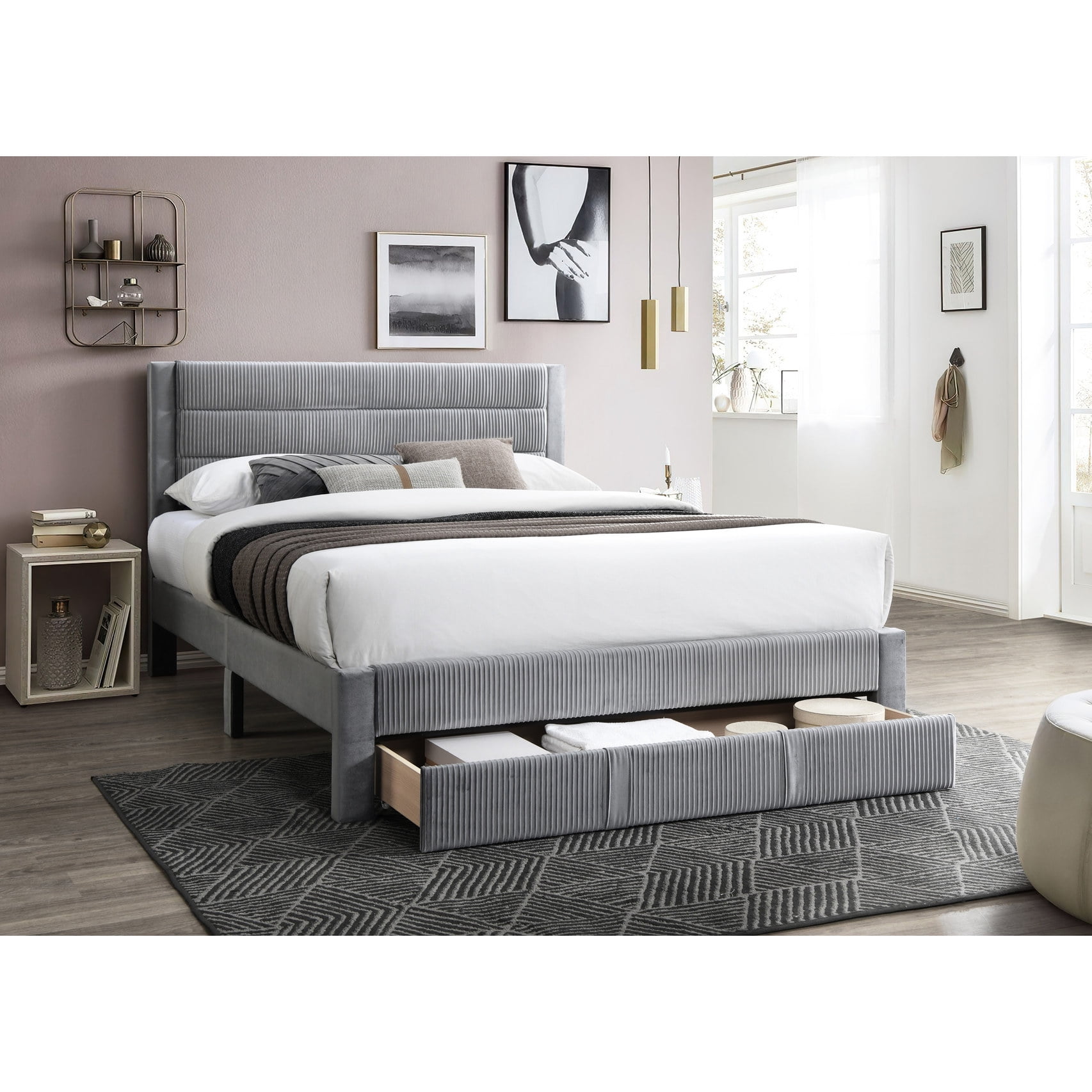 Gray Modern Bed with Underbed Storage / Practical Design for Bedroom ...
