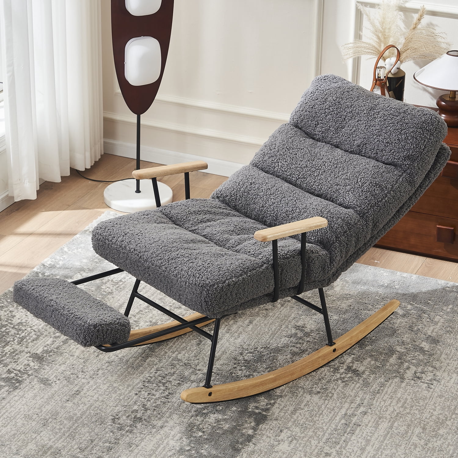 Gray Modern Gliding Rocking Chair with High Back and Adjustable Back ...