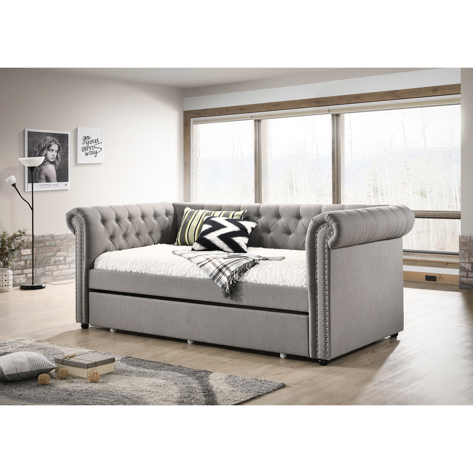 Gray Modern Twin Daybed | Pull-Out Function for Living Areas | Durable ...
