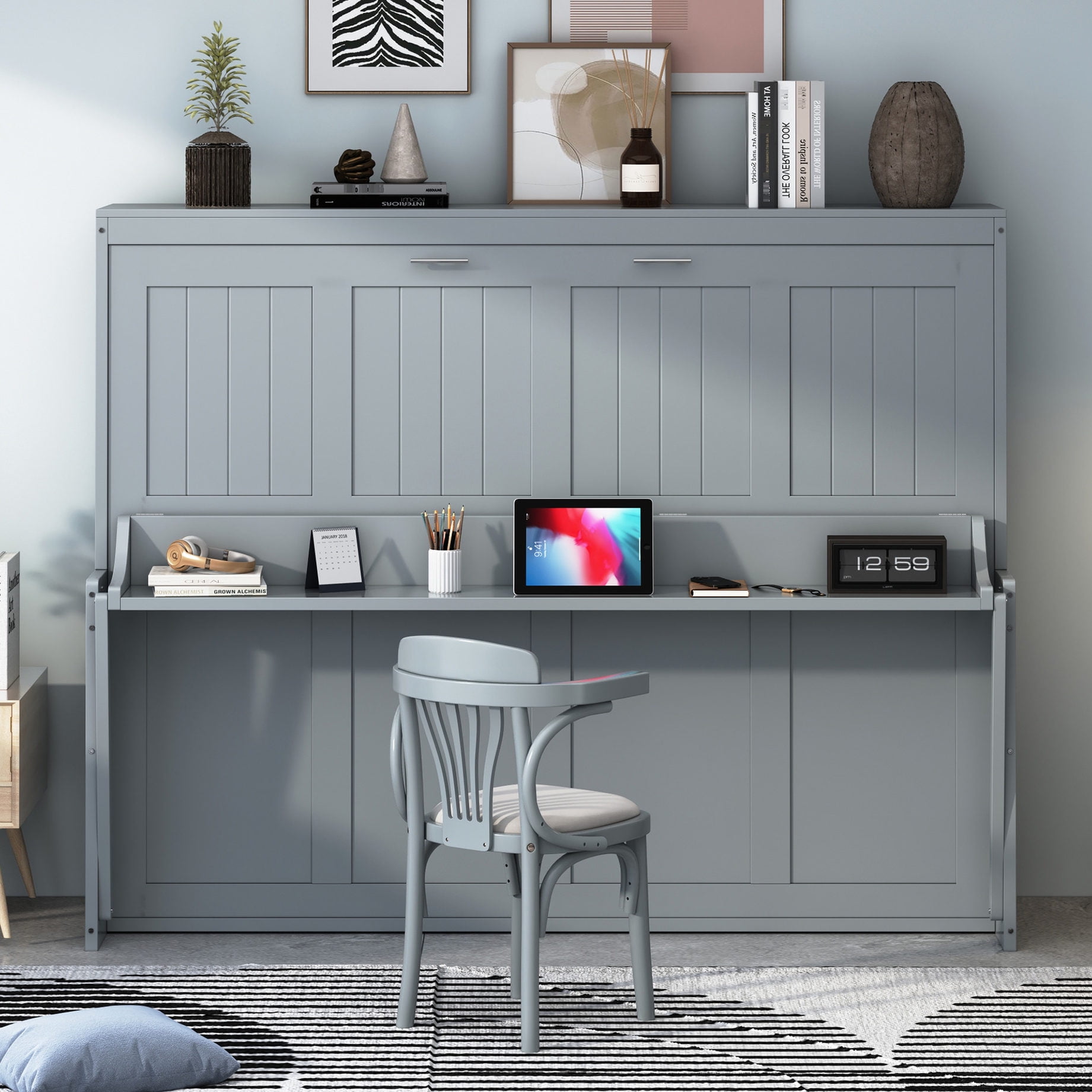 Gray Murphy Bed with Automatic Desk Folding - Efficient Use of Space in ...