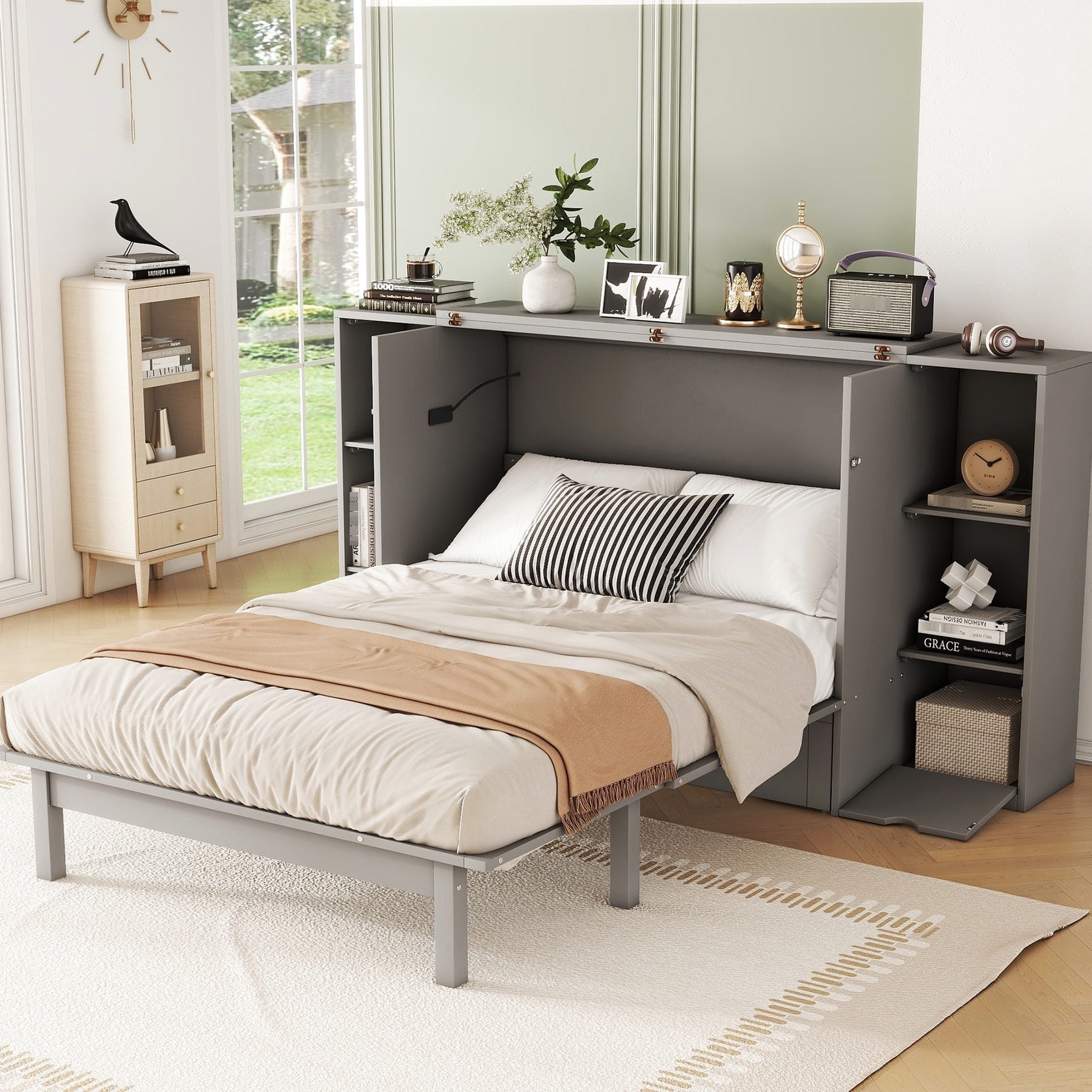 Gray Murphy Bed with Storage Drawers and Handles | Ideal for Daily Use ...