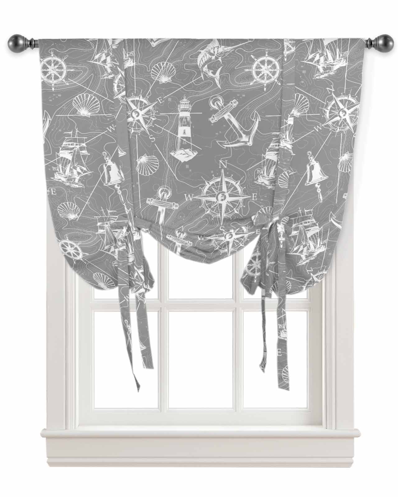 Gray Nautical Tie Up Curtains for Window, Retro Coastal Ocean Sea Boat ...