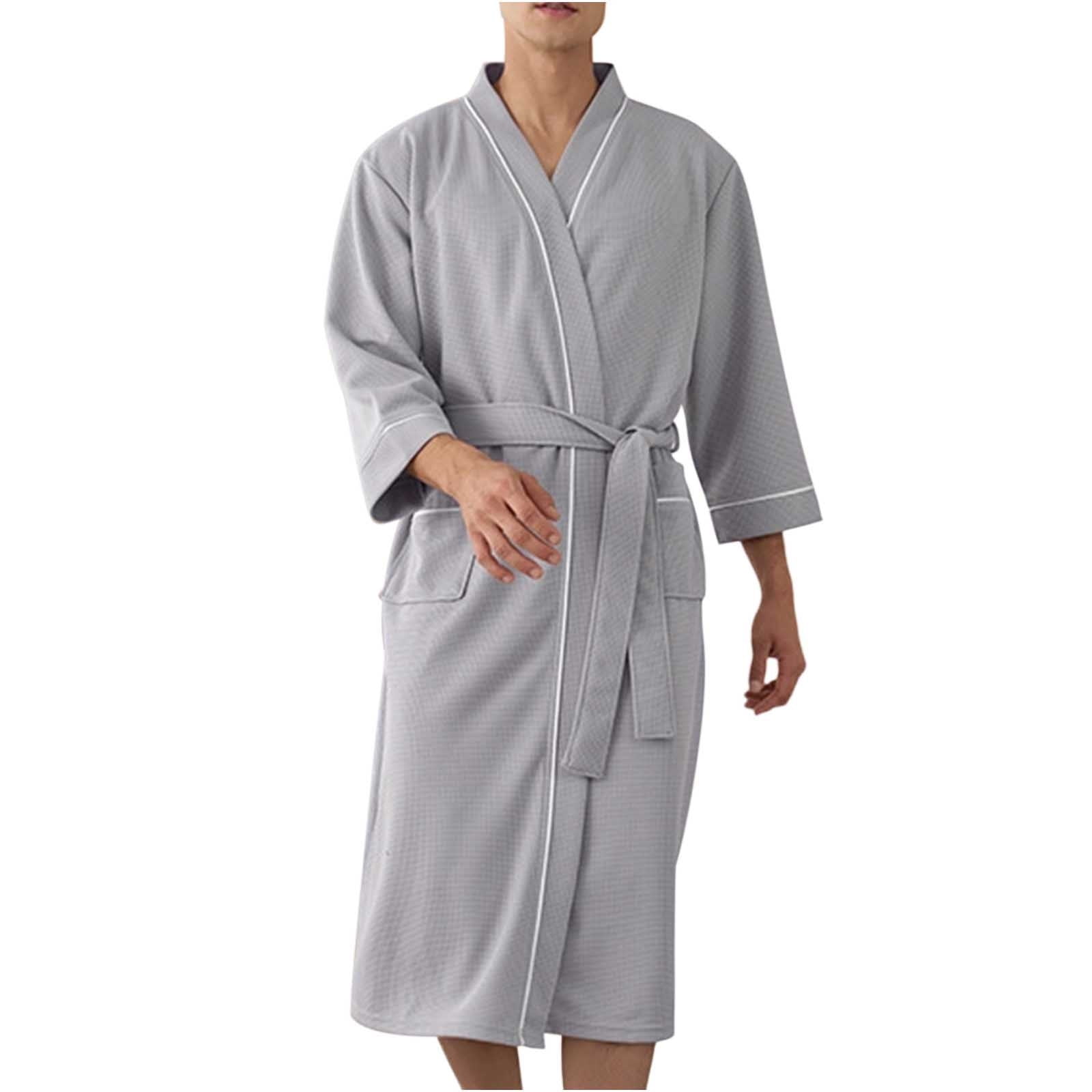 Gray Nightgowns for Mens Fall Winter V Neck Spandex Loose Fit Lounge ...