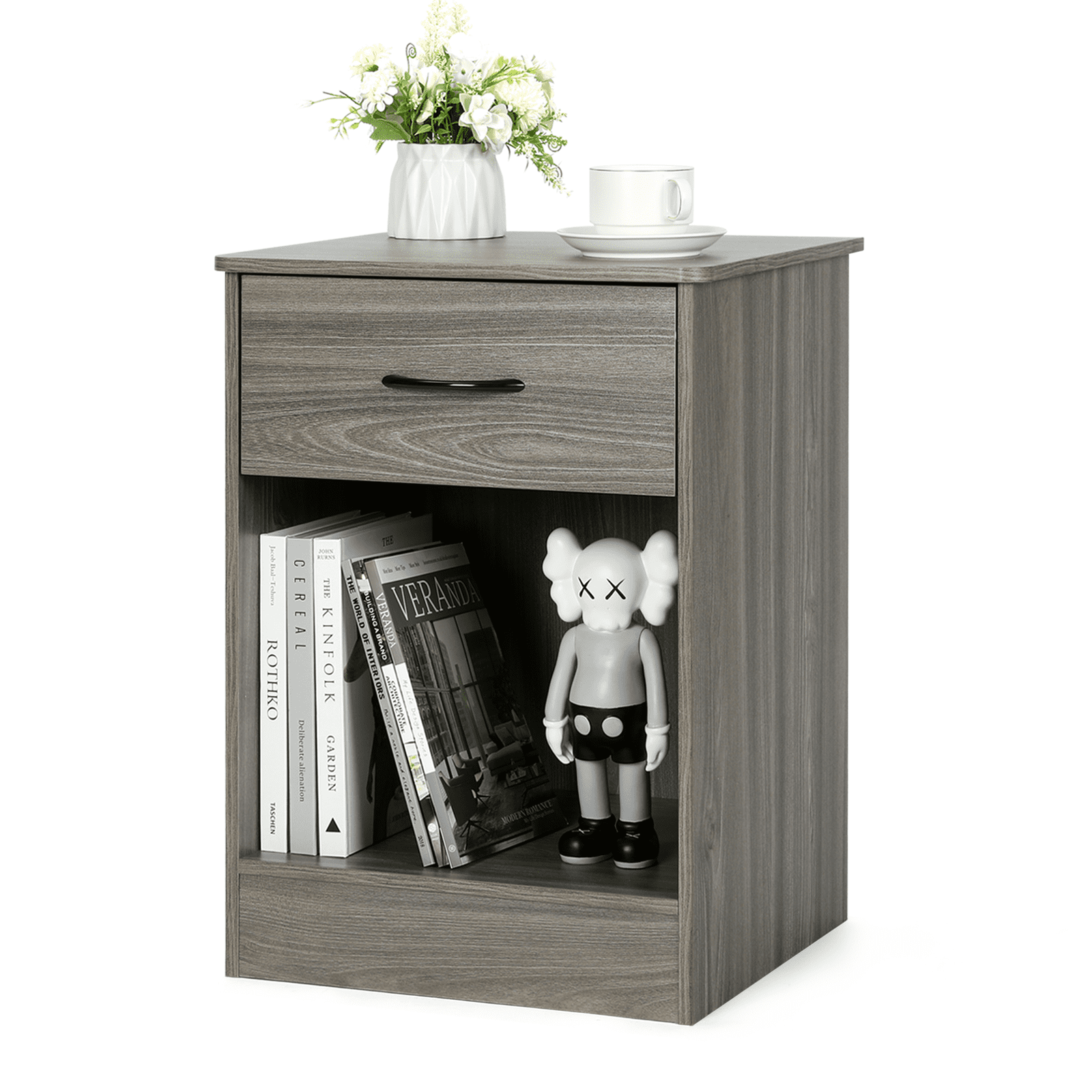 Gray Nightstand with Drawer, Bedside Table End Tables Living Room, File ...