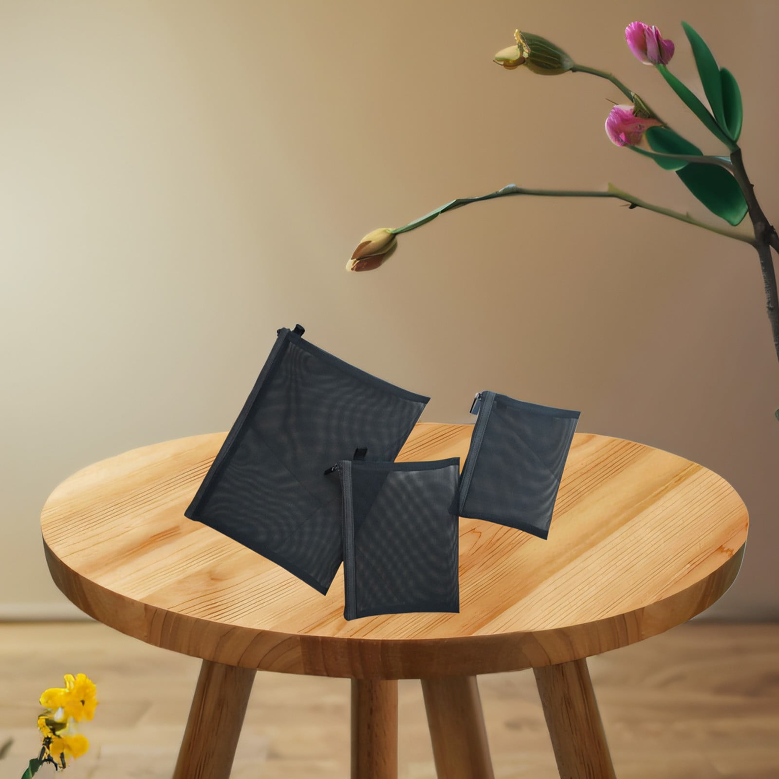 Gray Nylon Transparent Mesh Storage Bags Set (Large 8.85x7.28in, Medium ...