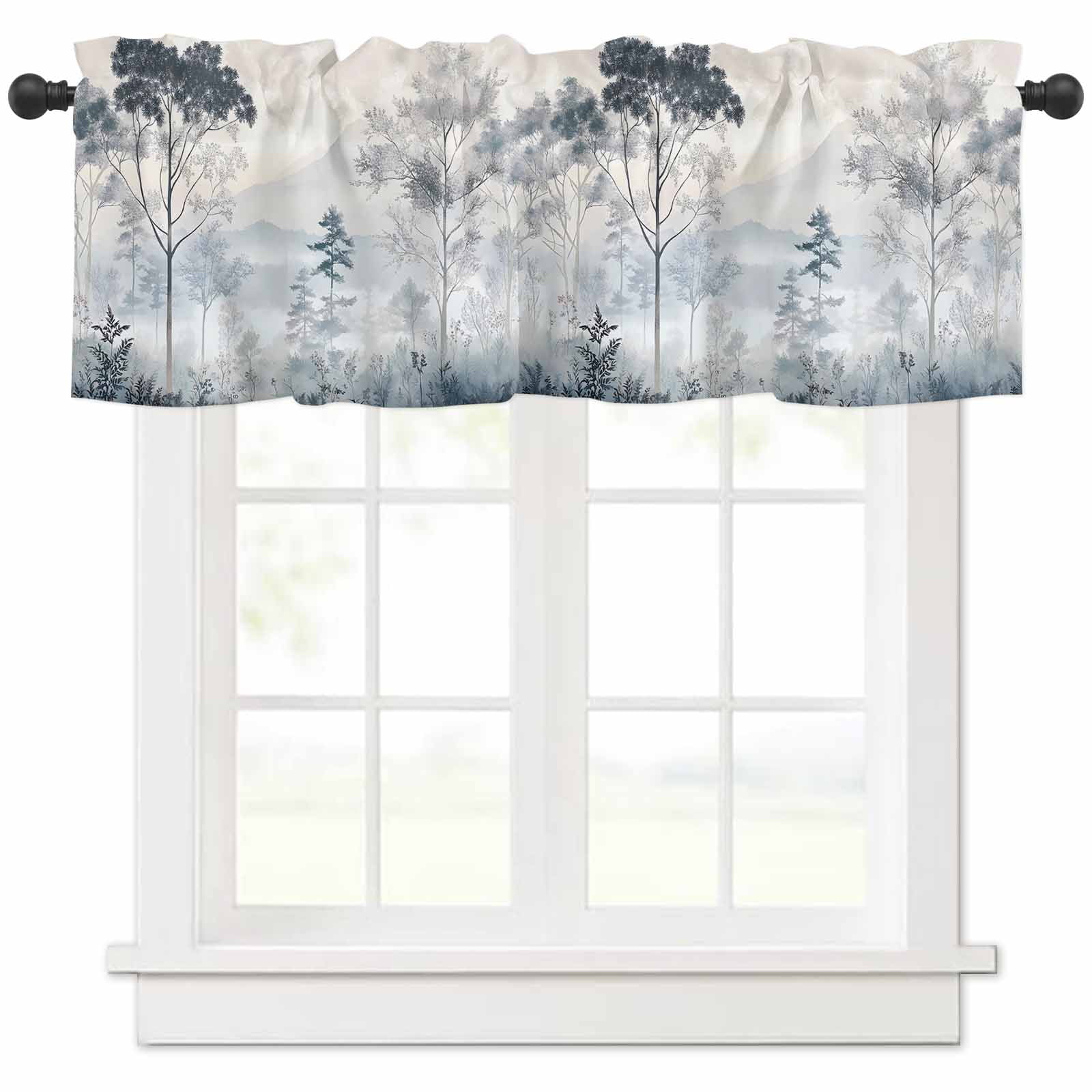 Gray Ombre Forest Valances for Windows Farmhouse Kitchen Curtains ...