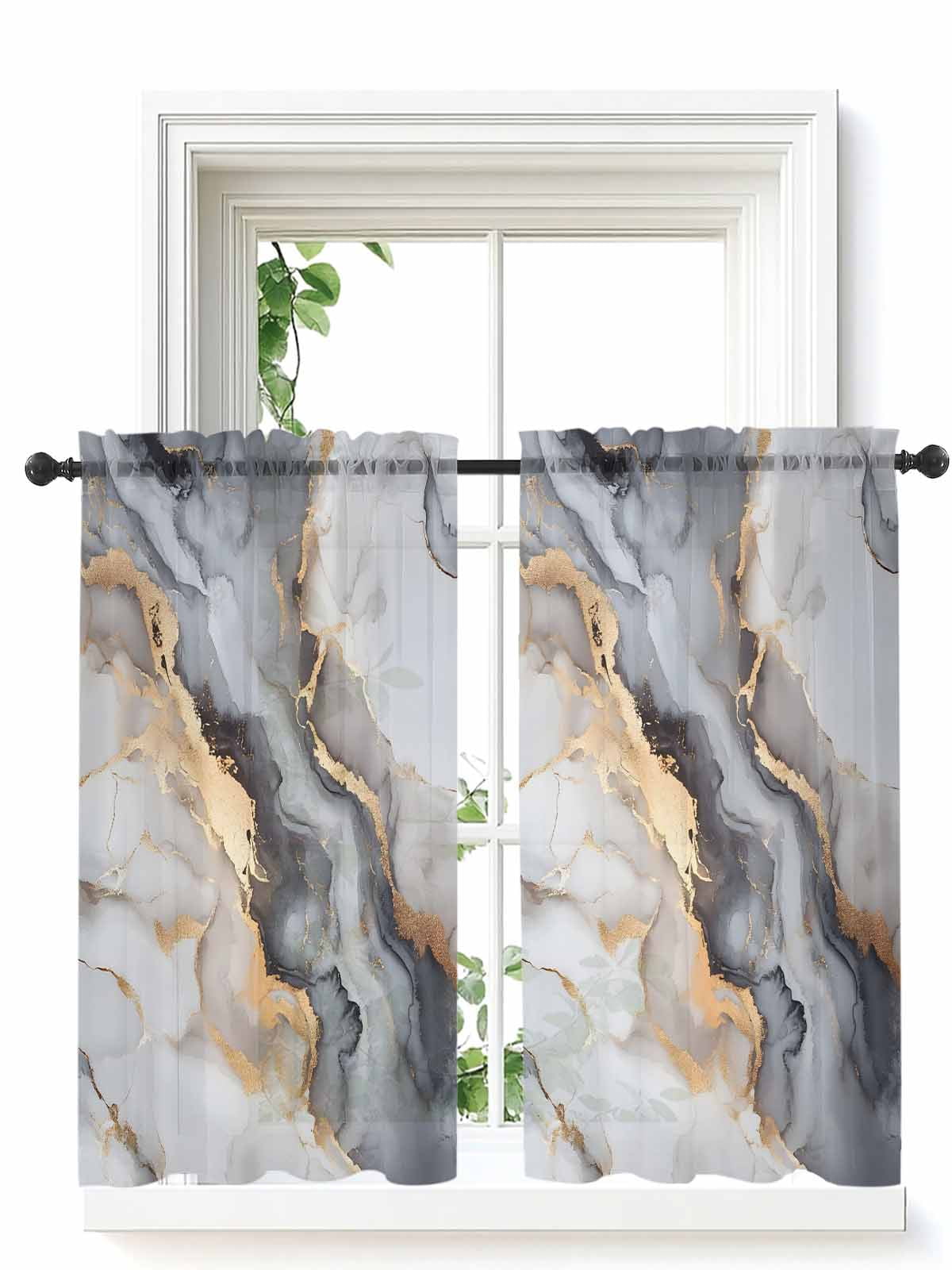 Gray Ombre Marble Curtains 54 Inch Length, Sheer Curtains for Bedroom ...