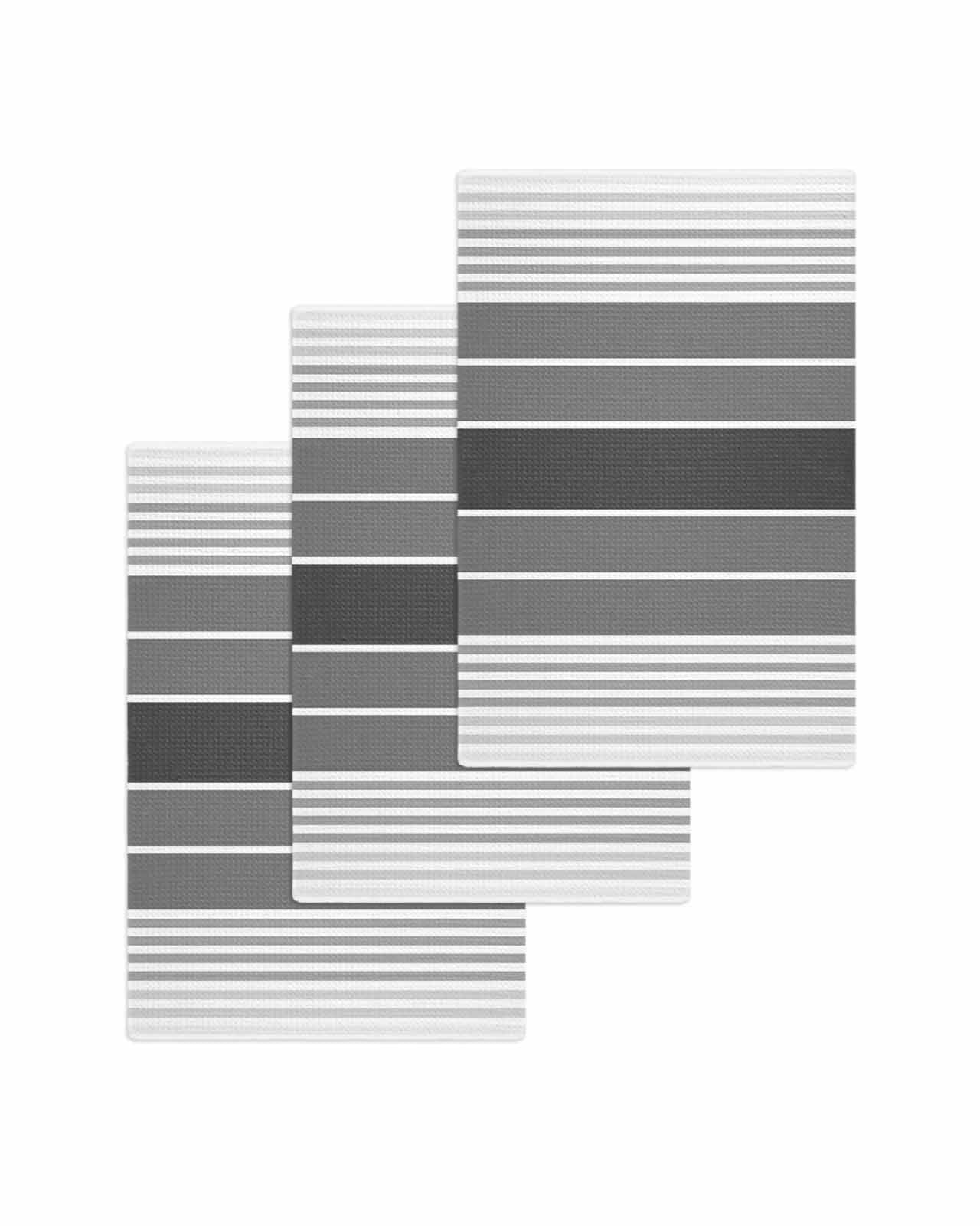 Gray Ombre Stripe Kitchen Dish Towels for Drying Dishes Set of 3, Vintage Minimalist Gradient ...