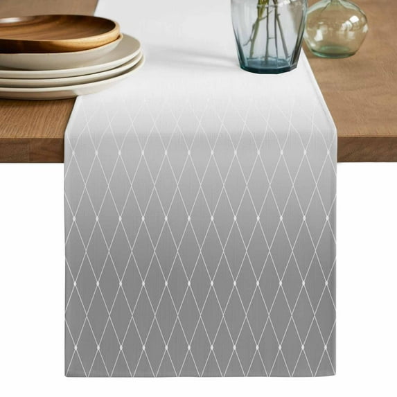 Gray Ombre Table Runner, Modern Geometric Abstract Rhombus Striped ...