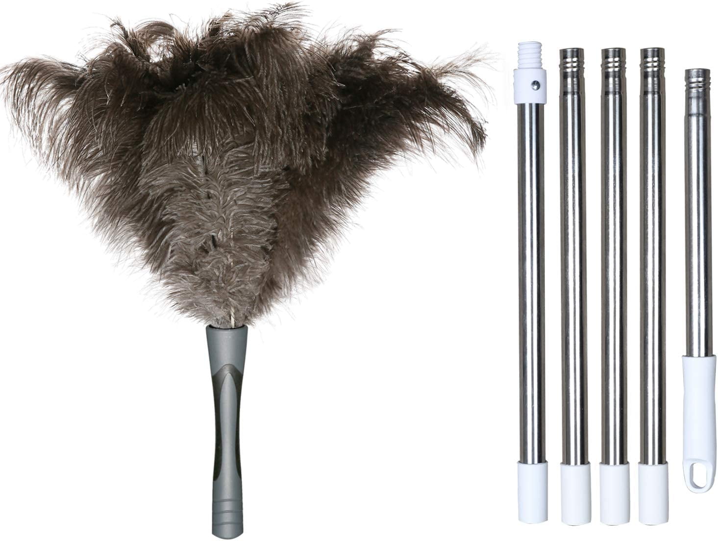 Gray Ostrich Feather Duster with 71Inch Pole,Extendable Microfiber ...