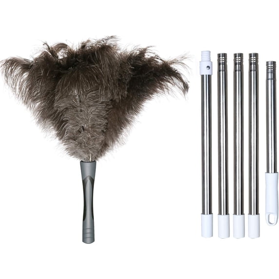 Gray Ostrich Feather Duster with 71Inch Pole,Extendable Microfiber ...