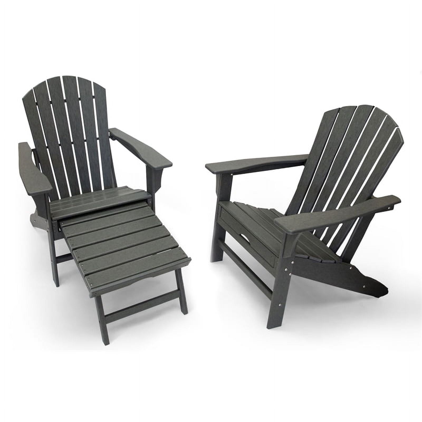 Gray Outdoor Patio Adirondack Chair with Hideaway Ottoman (2-Pack ...