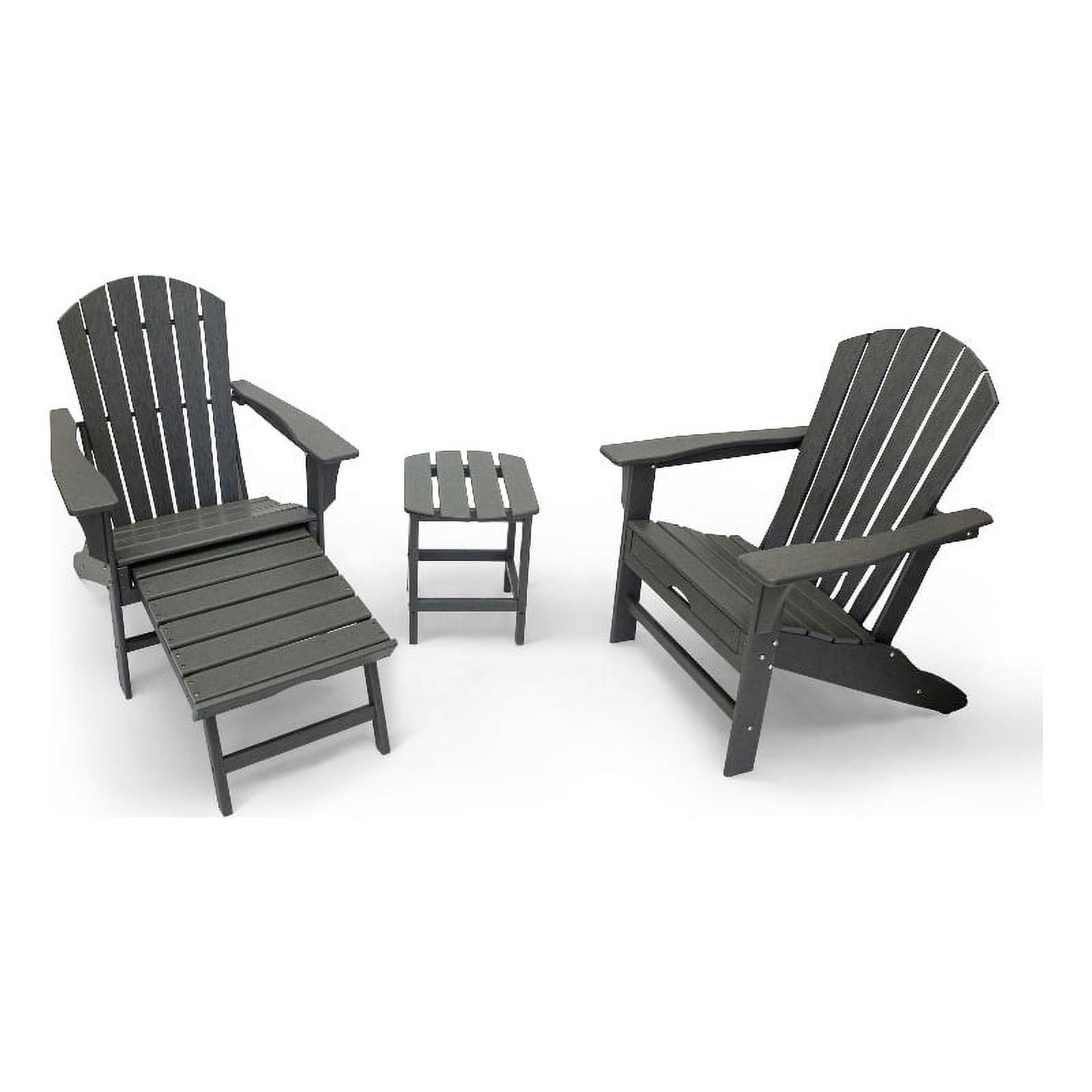 Gray Outdoor Patio Adirondack Chair with Hideaway Ottoman and Table Set ...