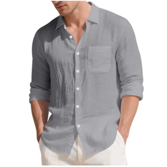 Gray Outfits for Mens Fall Summer Long Sleeve Turtleneck Faux Linen ...