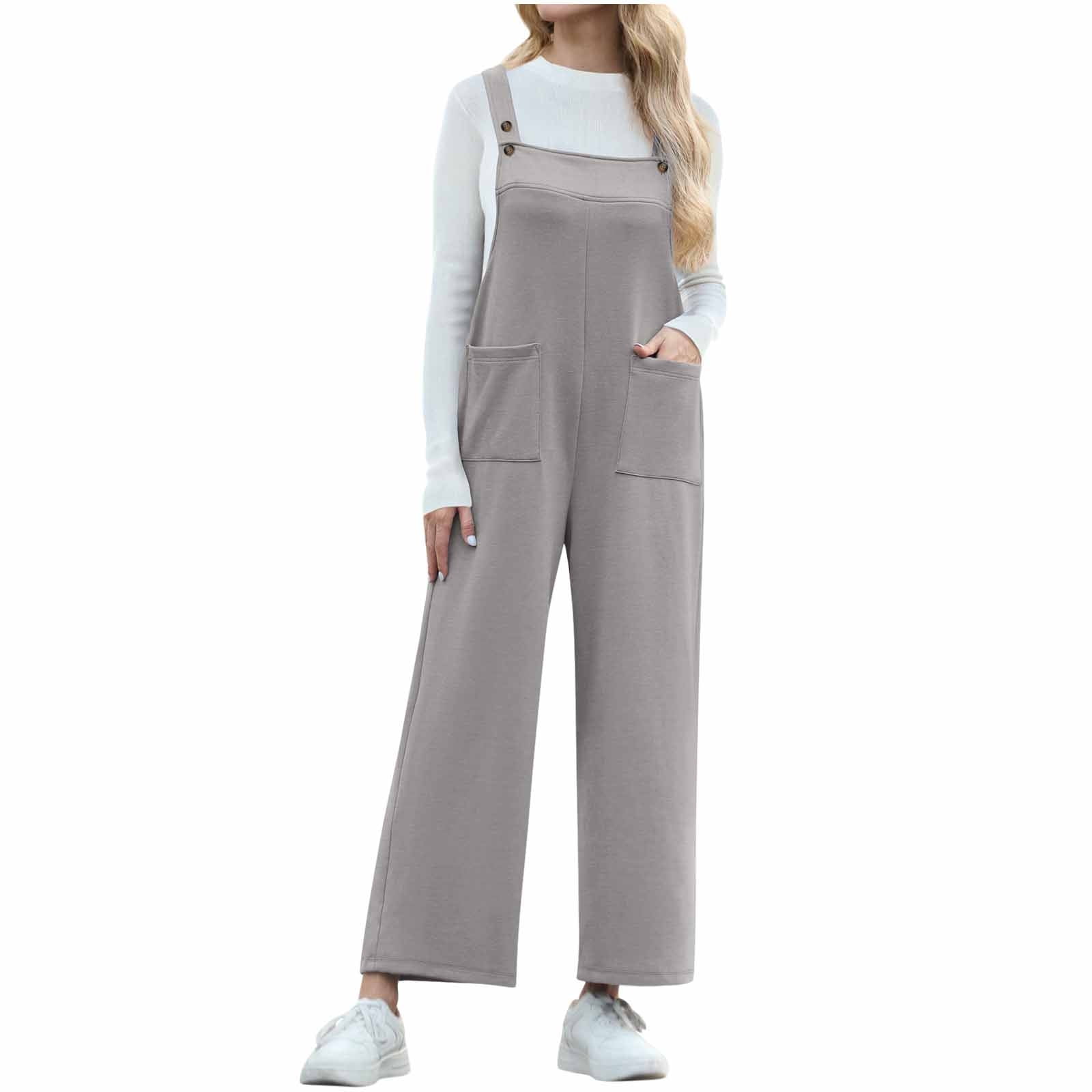 Gray Overalls for Women Summer Fall Loose Fit Brunch Overall Flare Bell ...